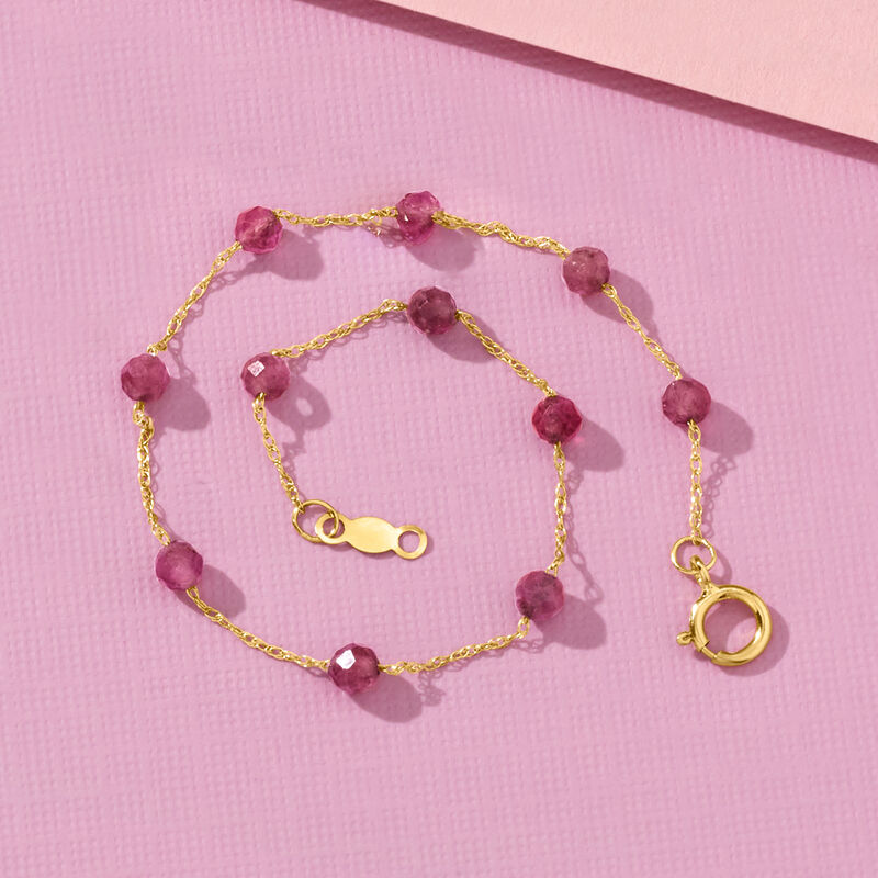2.70 ct. t.w. Pink Tourmaline Bead Station Bracelet in 14kt Yellow Gold
