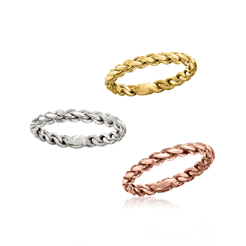 Tri-Colored Sterling Silver Jewelry Set: Three Roped Rings