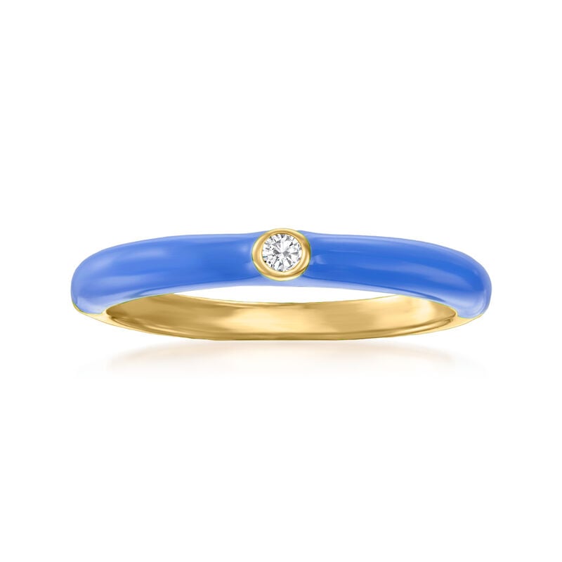 Italian Blue Enamel Ring with Single CZ in 18kt Gold Over Sterling ...