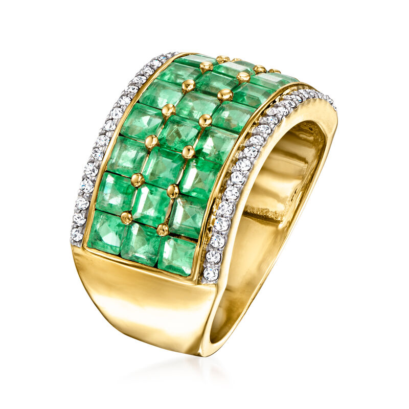 3.70 ct. t.w. Emerald and .21 ct. t.w. Diamond Ring in 14kt Yellow Gold ...