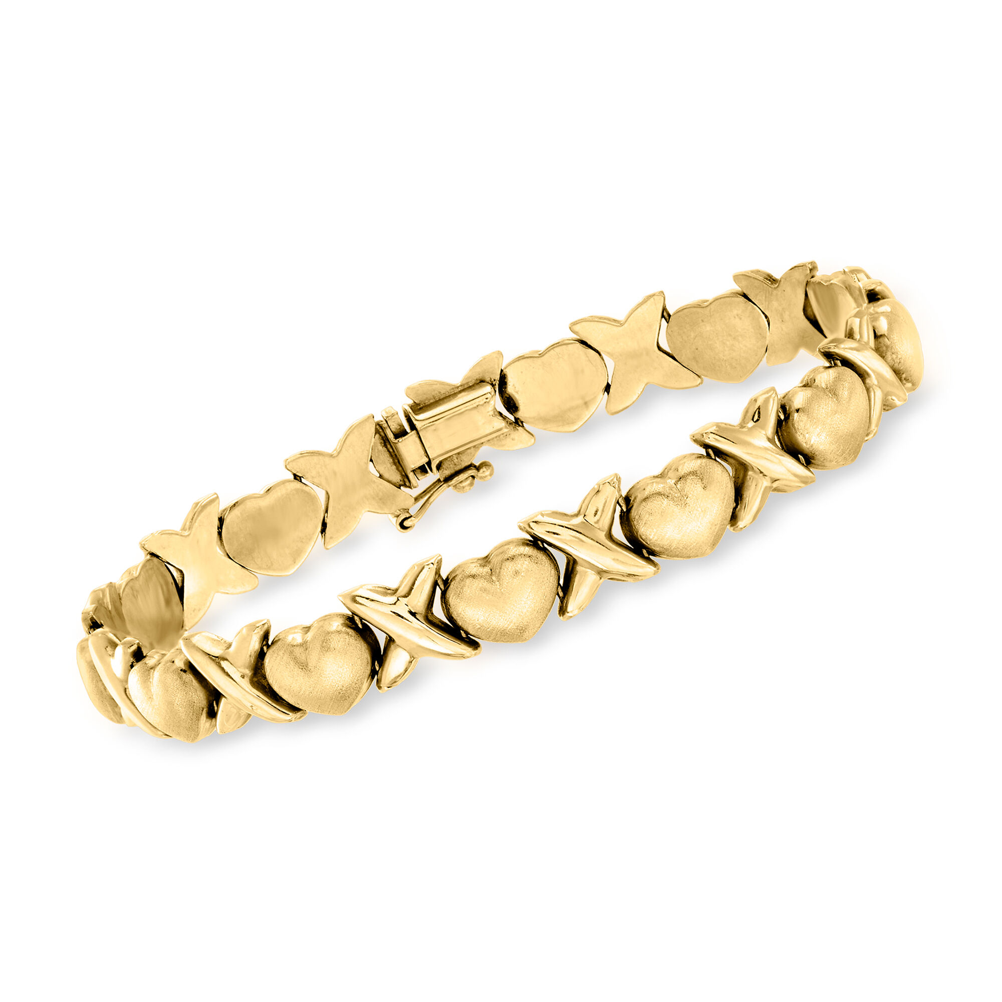 C. 1990 Vintage 14kt Yellow Gold Heart and X Link Bracelet