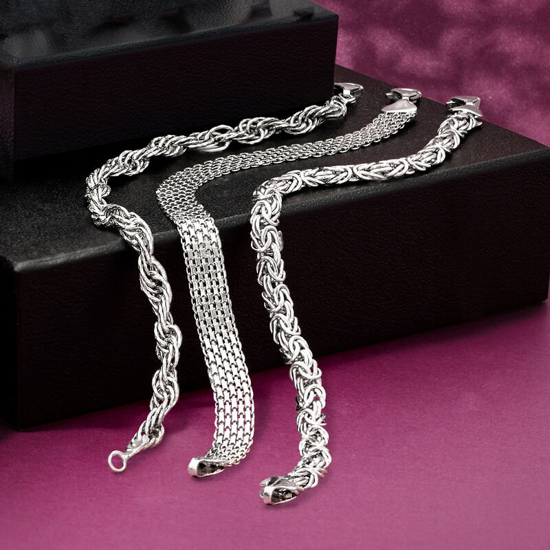 Sterling Silver Jewelry Set: Three Link Bracelets. 7"