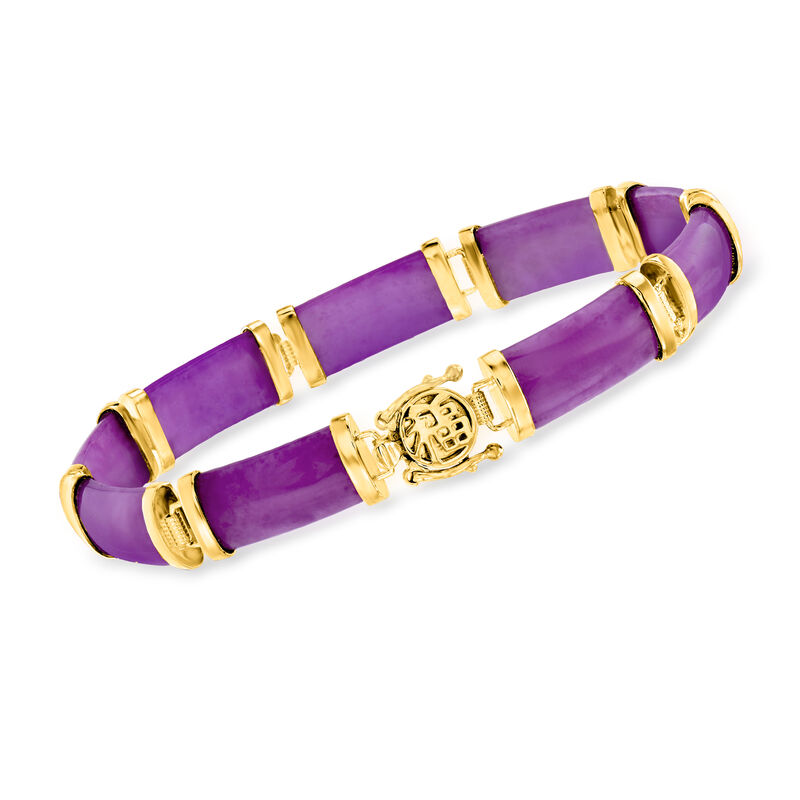 Purple Jade "Good Fortune" Bracelet in 18kt Gold Over Sterling