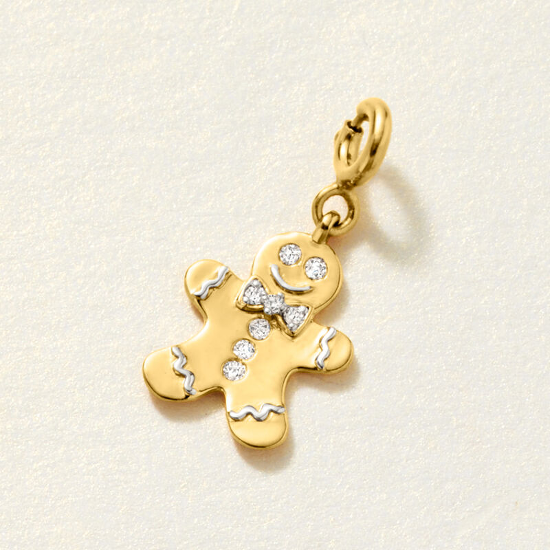 .10 ct. t.w. Diamond Gingerbread Man Charm in 18kt Gold Over Sterling ...