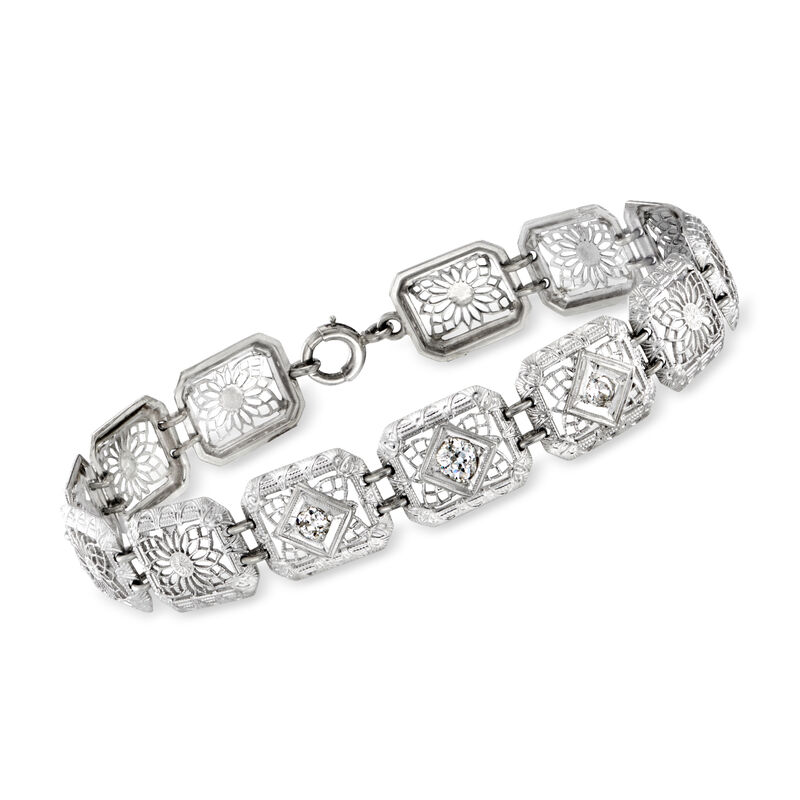 C. 1940 Vintage .45 ct. t.w. Diamond Filigree Rectangular-Link Bracelet ...