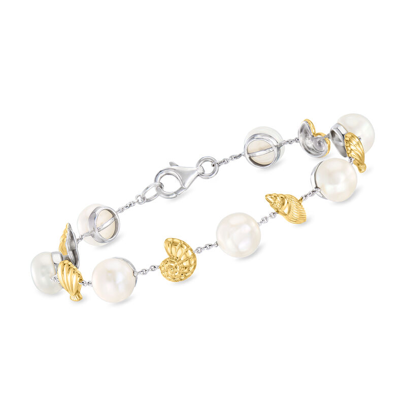 8-8.5mm Cultured Pearl Seashell Bracelet in Sterling Silver and 18kt Gold Over Sterling | Ross ...