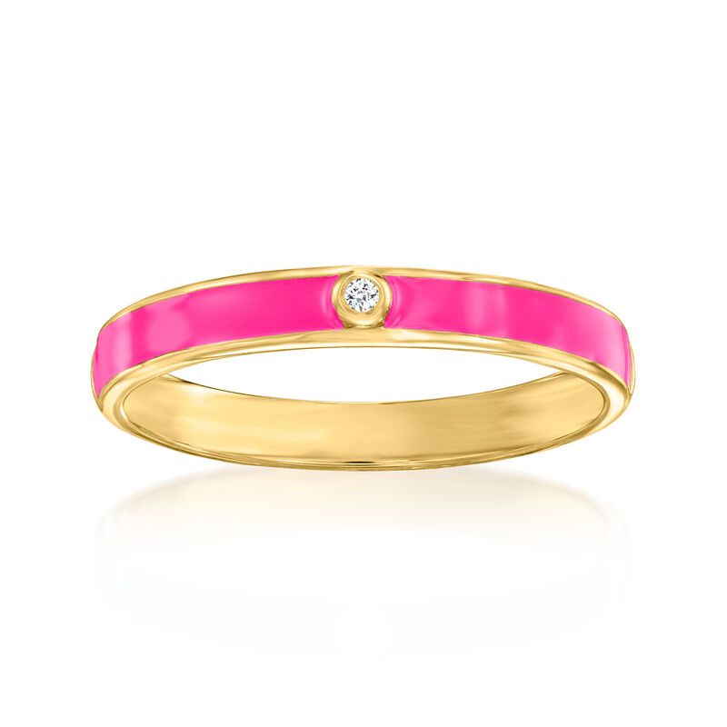 Diamond Pink Enamel Ring in 18kt Gold Over Sterling