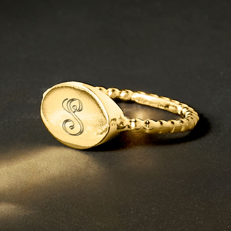 18kt Gold Vermeil Personalized Beaded Oval Ring