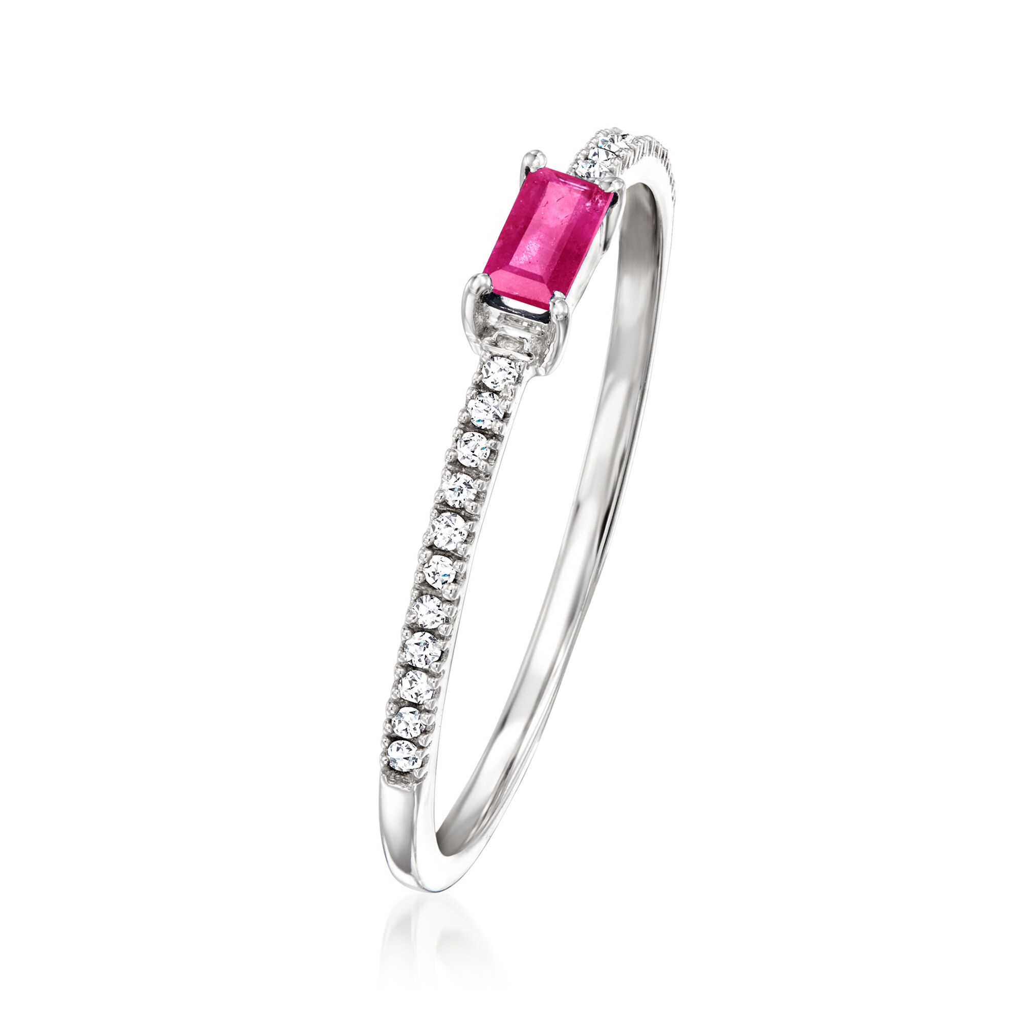 10 Carat Ruby Ring with Diamond Accents in 14kt White Gold. Size 8