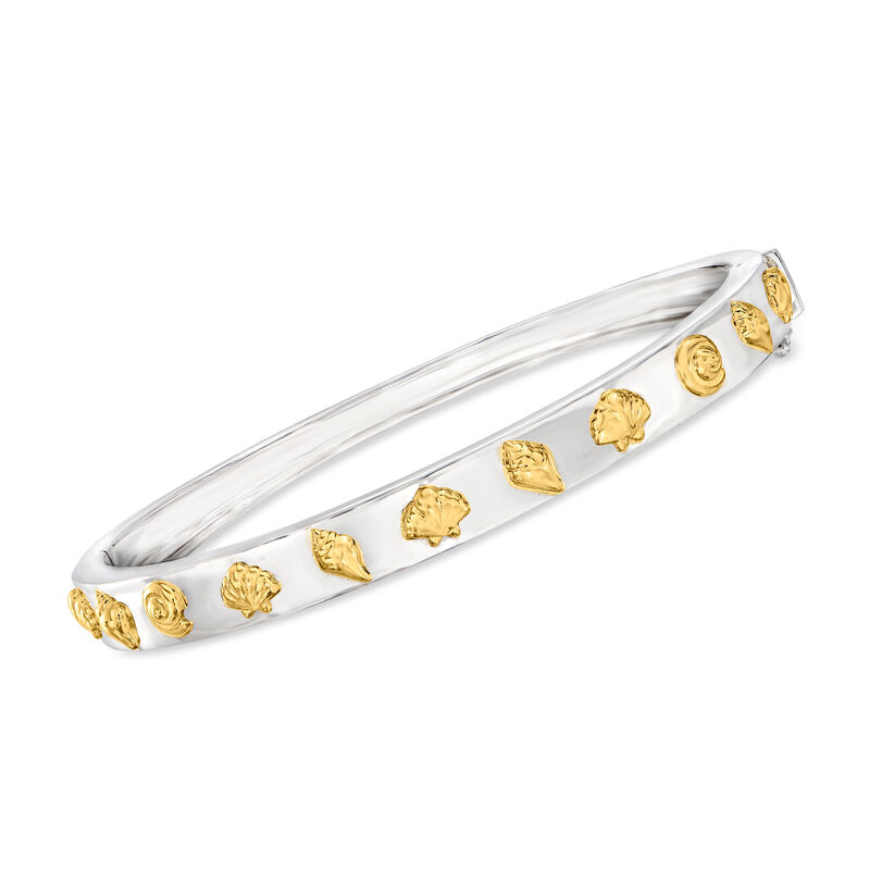 Two-Tone Sterling Silver Seashell Bangle Bracelet | Ross Simons