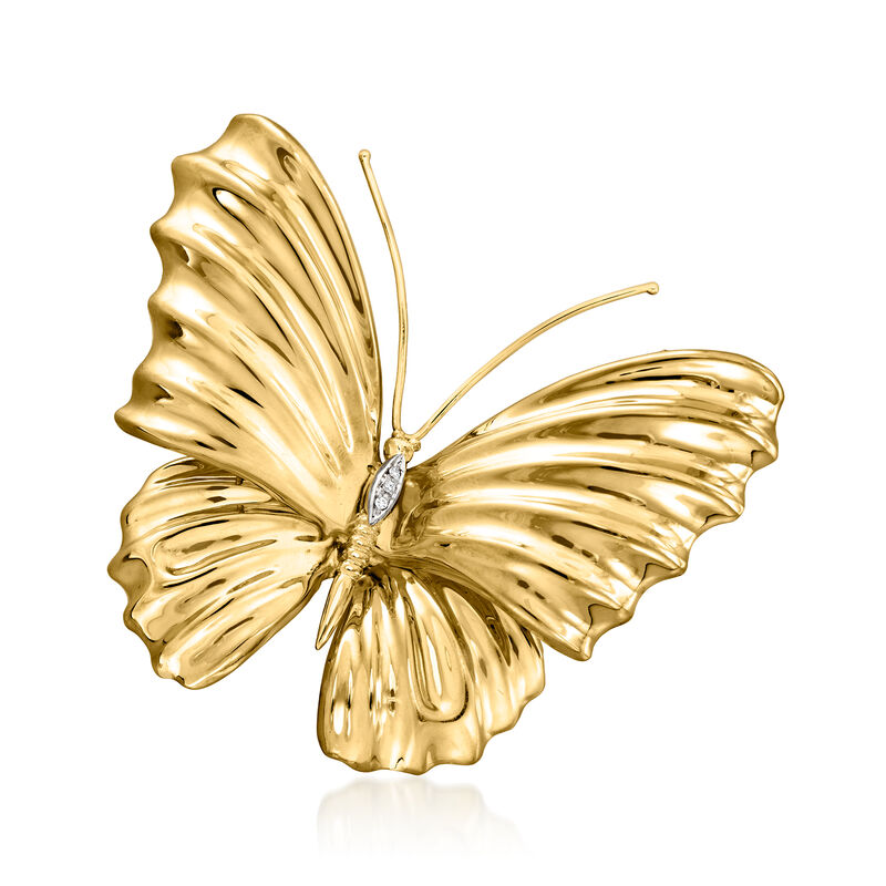 C. 1980 Vintage 18kt Yellow Gold Butterfly Pin with Diamonds | Ross Simons