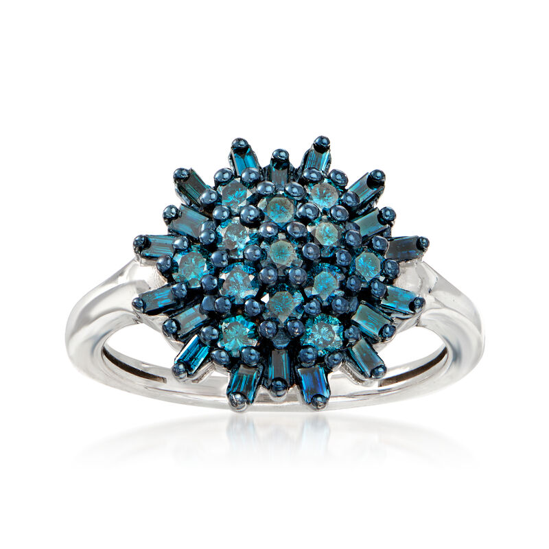 .75 ct. t.w. Blue Diamond Cluster Ring in Sterling Silver | Ross Simons