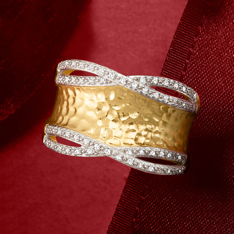 .13 ct. t.w. Diamond Hammered Ring in 18kt Gold Over Sterling