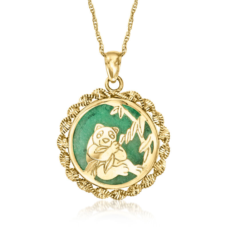 C. 1990 Vintage Jade Panda Pendant Necklace in 14kt Yellow Gold | Ross ...