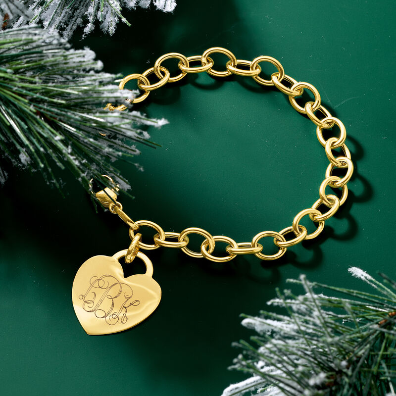 Italian 14kt Yellow Gold Personalized Heart Charm Bracelet