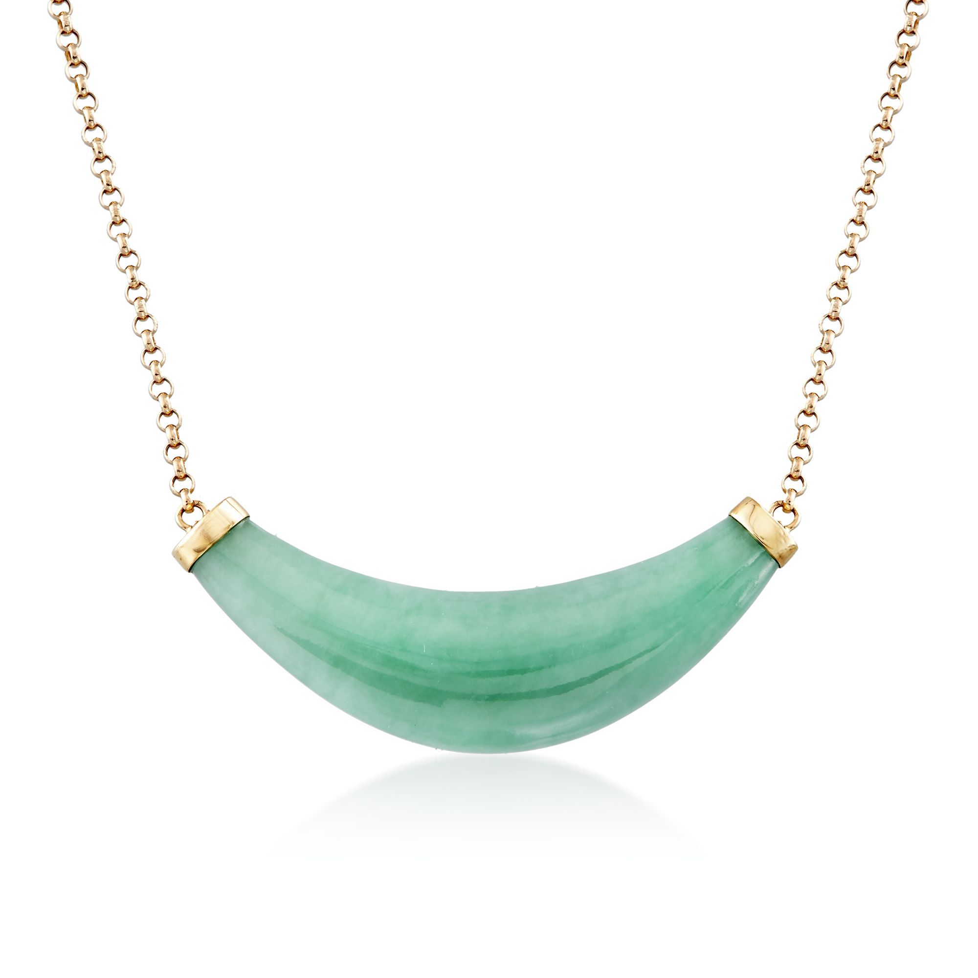 Green Jade Curved Bar Necklace in 14kt Yellow Gold