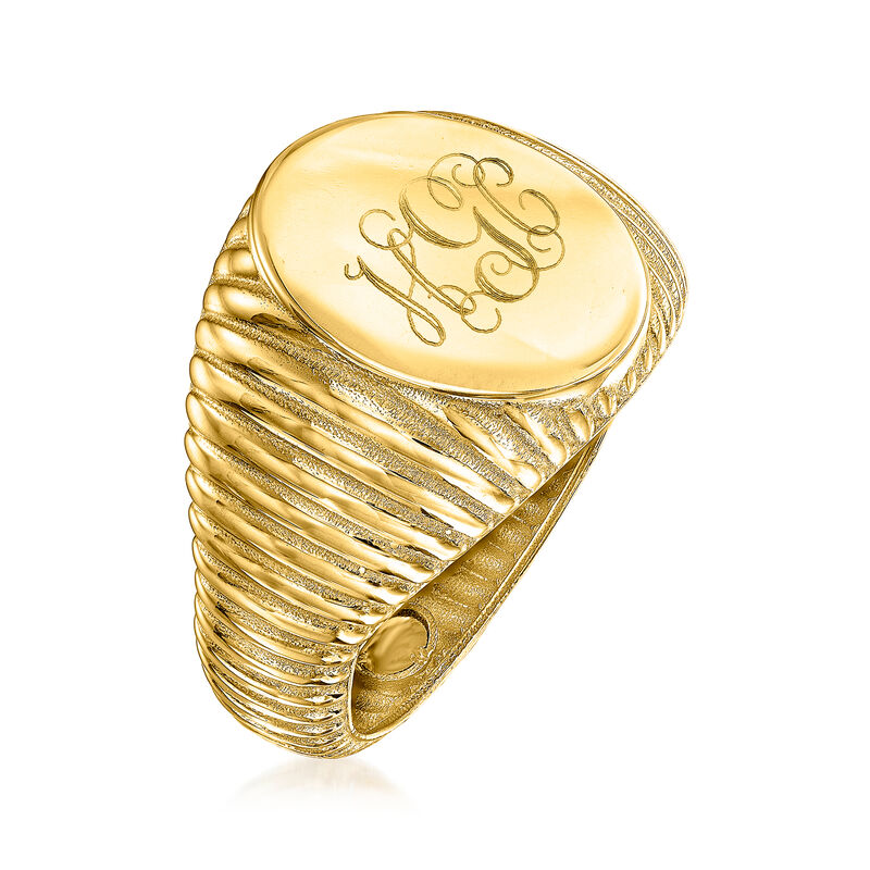Monogram - Italian 14kt Yellow Gold Signet Ring. Size 6