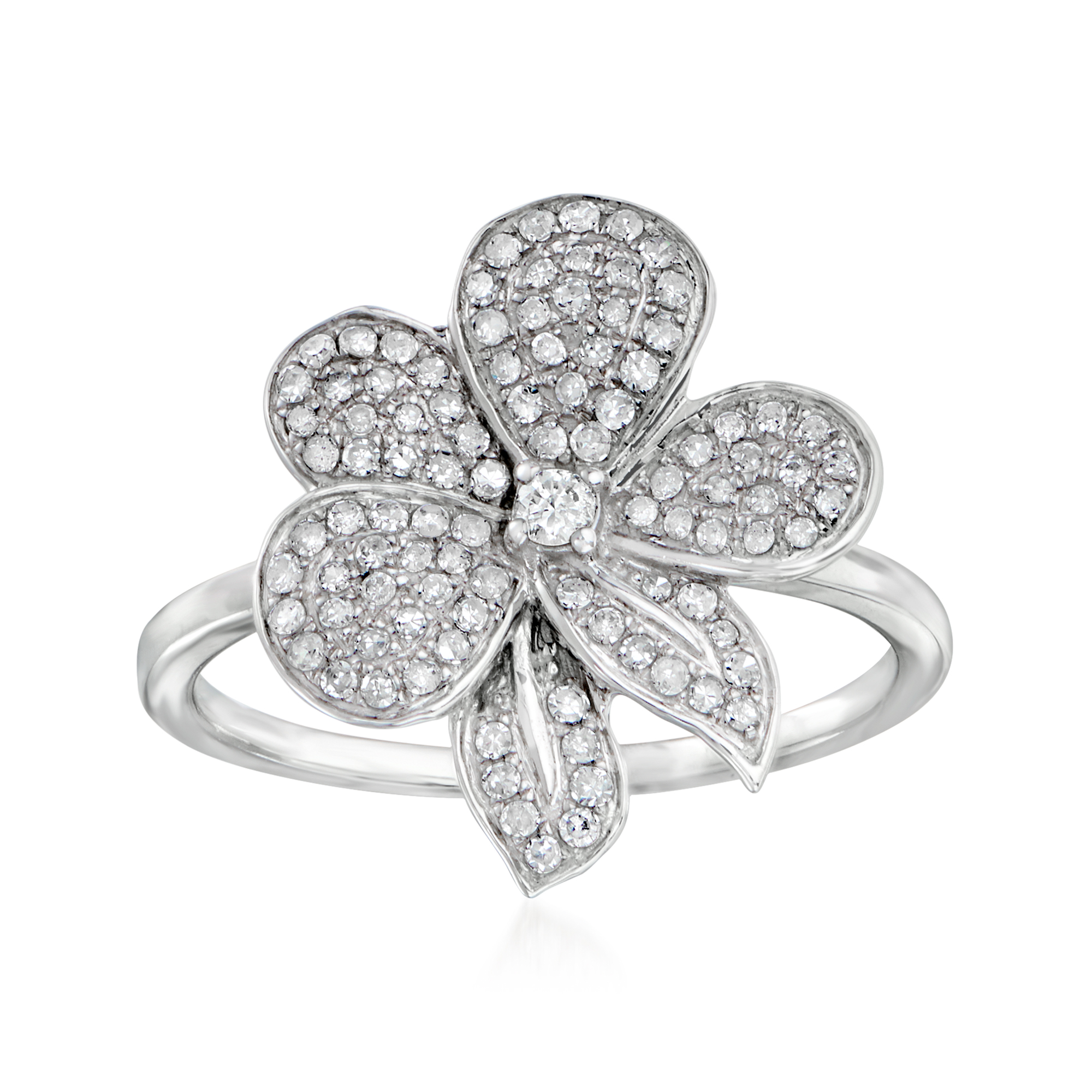 .35 ct. t.w. Diamond Flower Ring in 14kt White Gold | Ross-Simons
