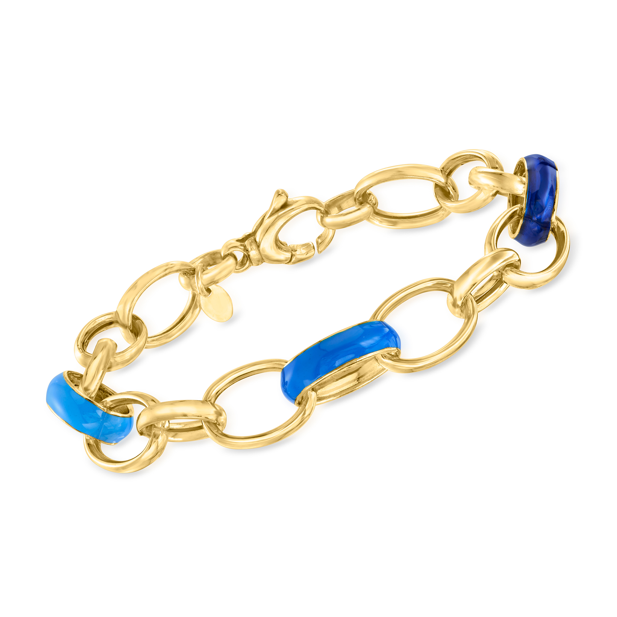 Italian Tonal Blue Enamel Cable-Link Bracelet in 18kt Gold Over ...