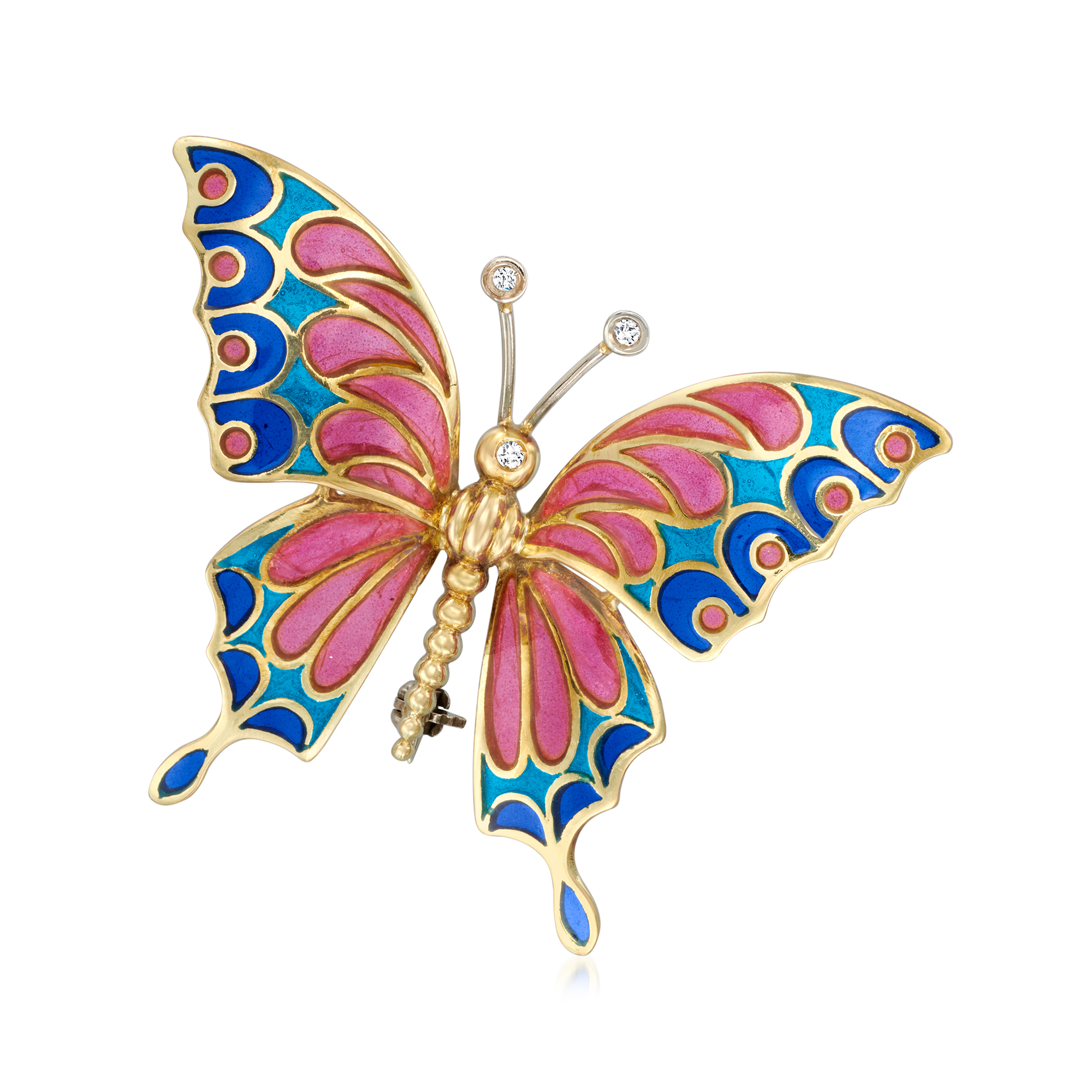 C. 1970 Vintage Multicolored Enamel Butterfly Pin with Diamond Accents ...