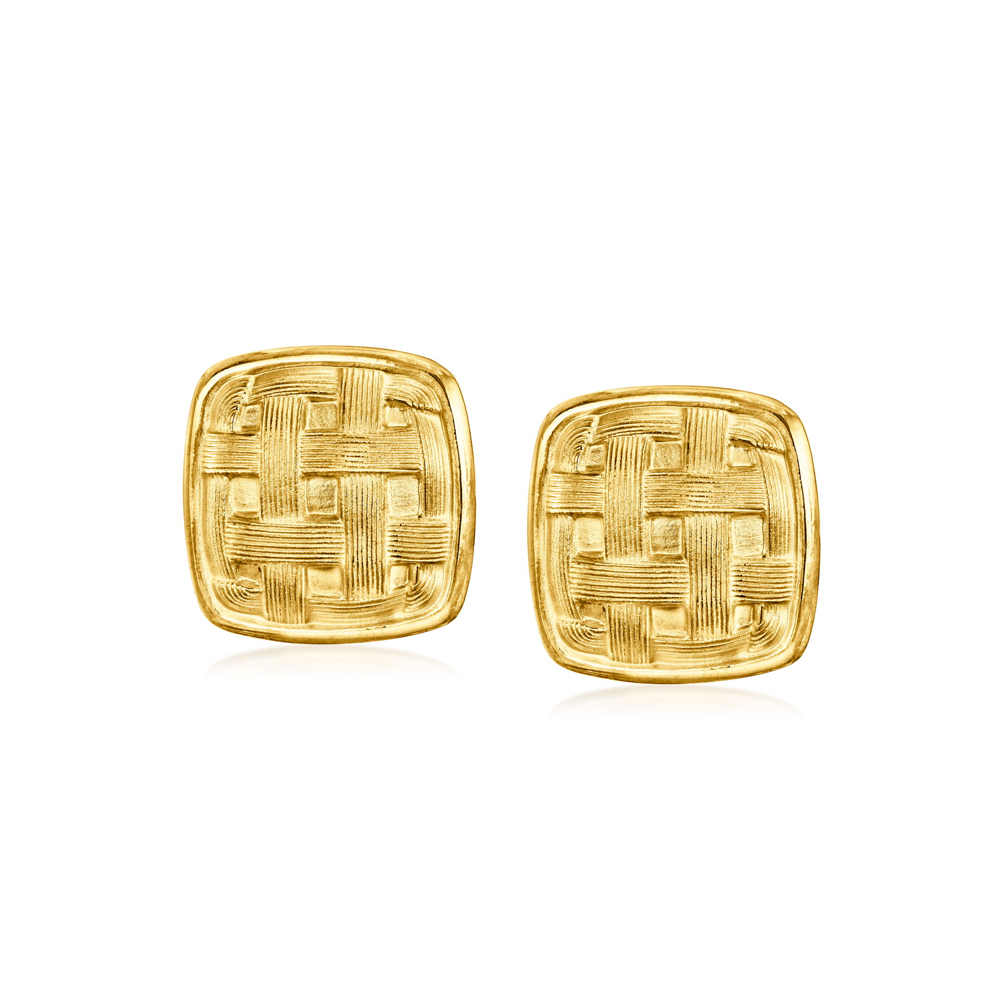 C. 2000 Vintage 22kt Yellow Gold Square Basketweave Earrings