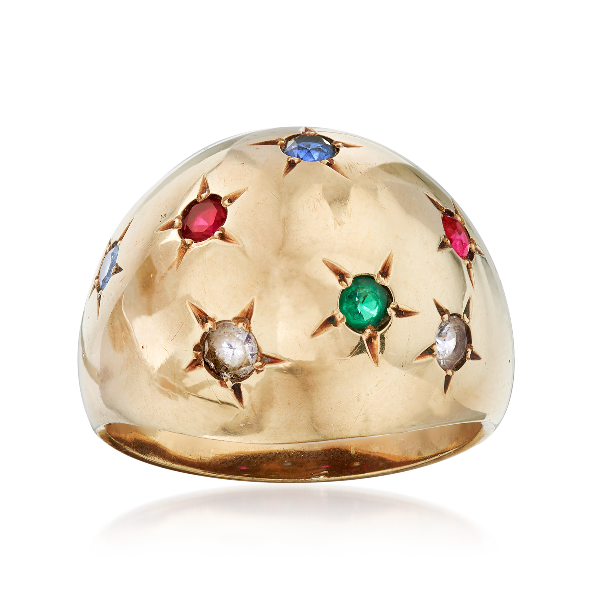 C. 1970 Vintage Synthetic Multi Stone Dome Ring in 10kt Yellow Gold