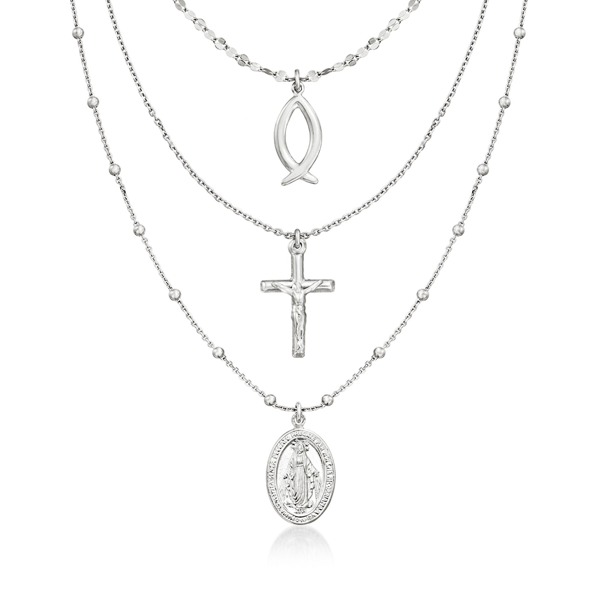 Italian Sterling Silver Religious Symbol Multi-Strand Necklace | Ross ...
