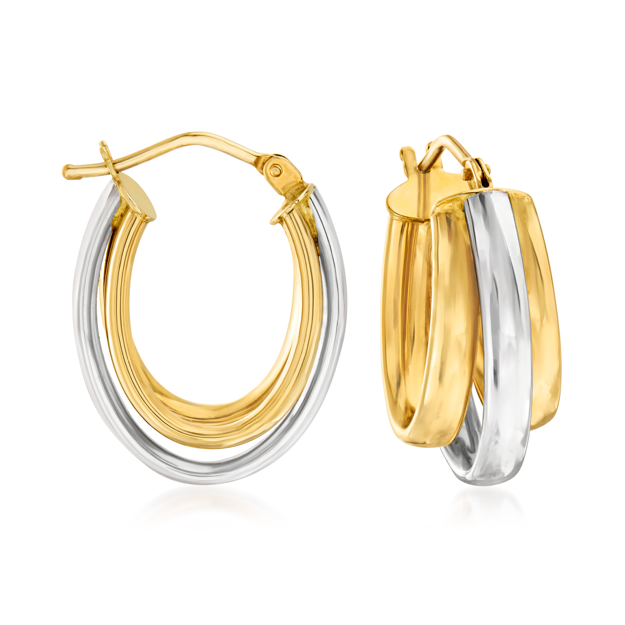 Italian 14kt Two-Tone Gold Three-Row Hoop Earrings | Ross-Simons