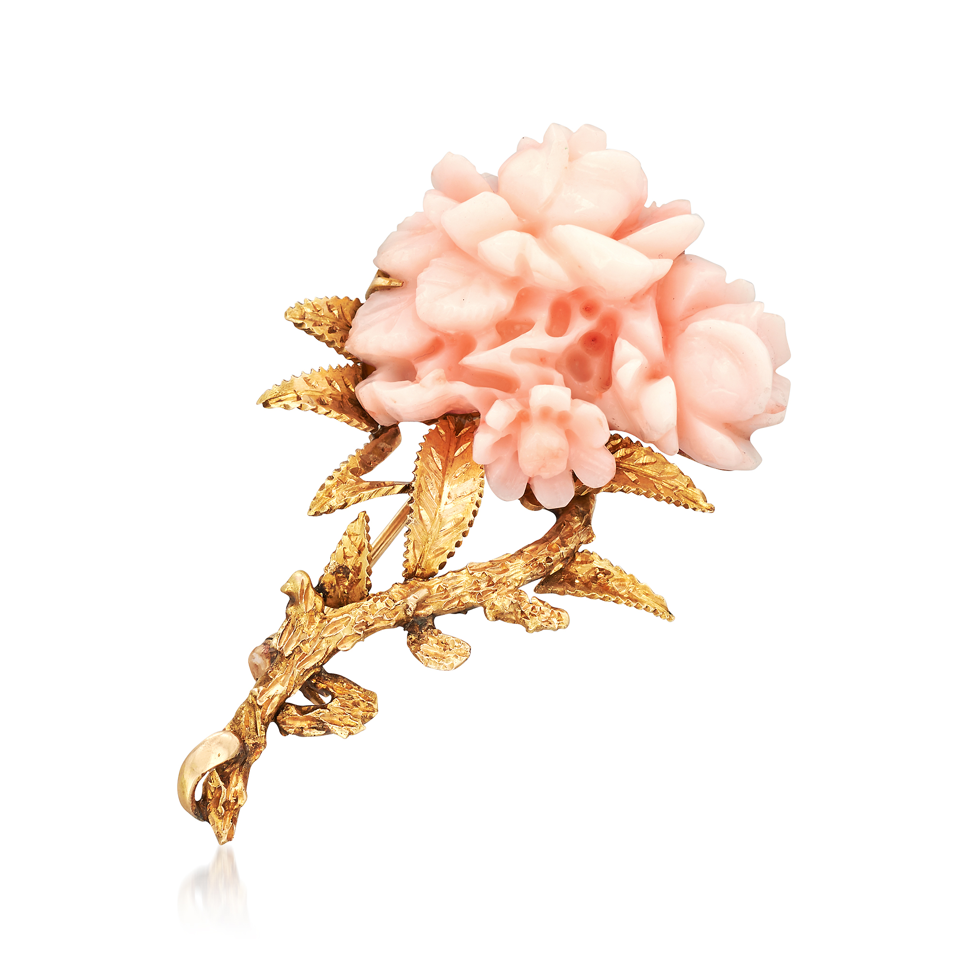 C. 1970 Vintage Pink Coral Flower Pin in 14kt Yellow Gold | Ross-Simons