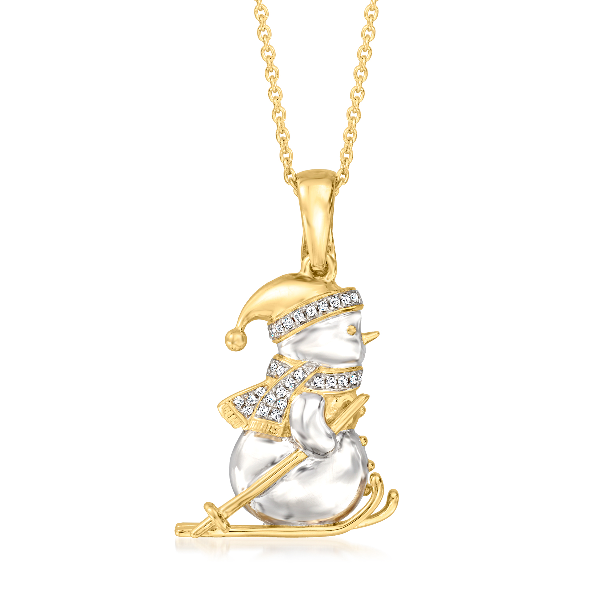 .10 ct. t.w. Diamond Skiing Snowman Pendant Necklace in Two-Tone ...