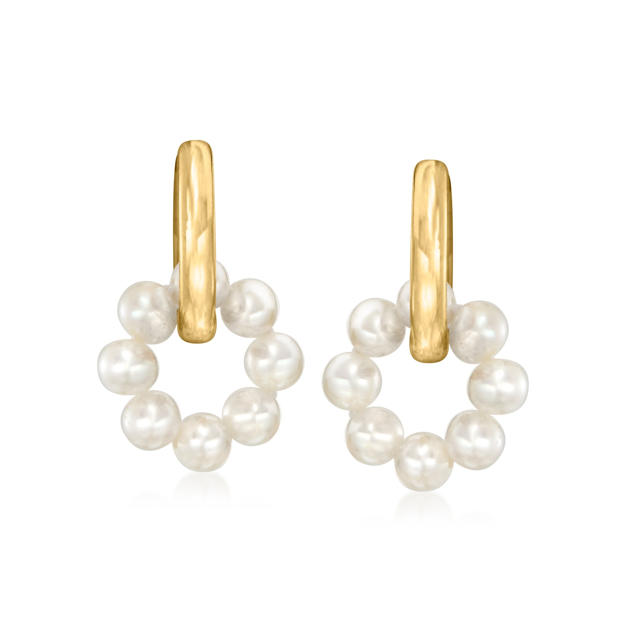 3-3.5mm Cultured Pearl Removable Hoop Drop Earrings in 14kt Yellow Gold ...