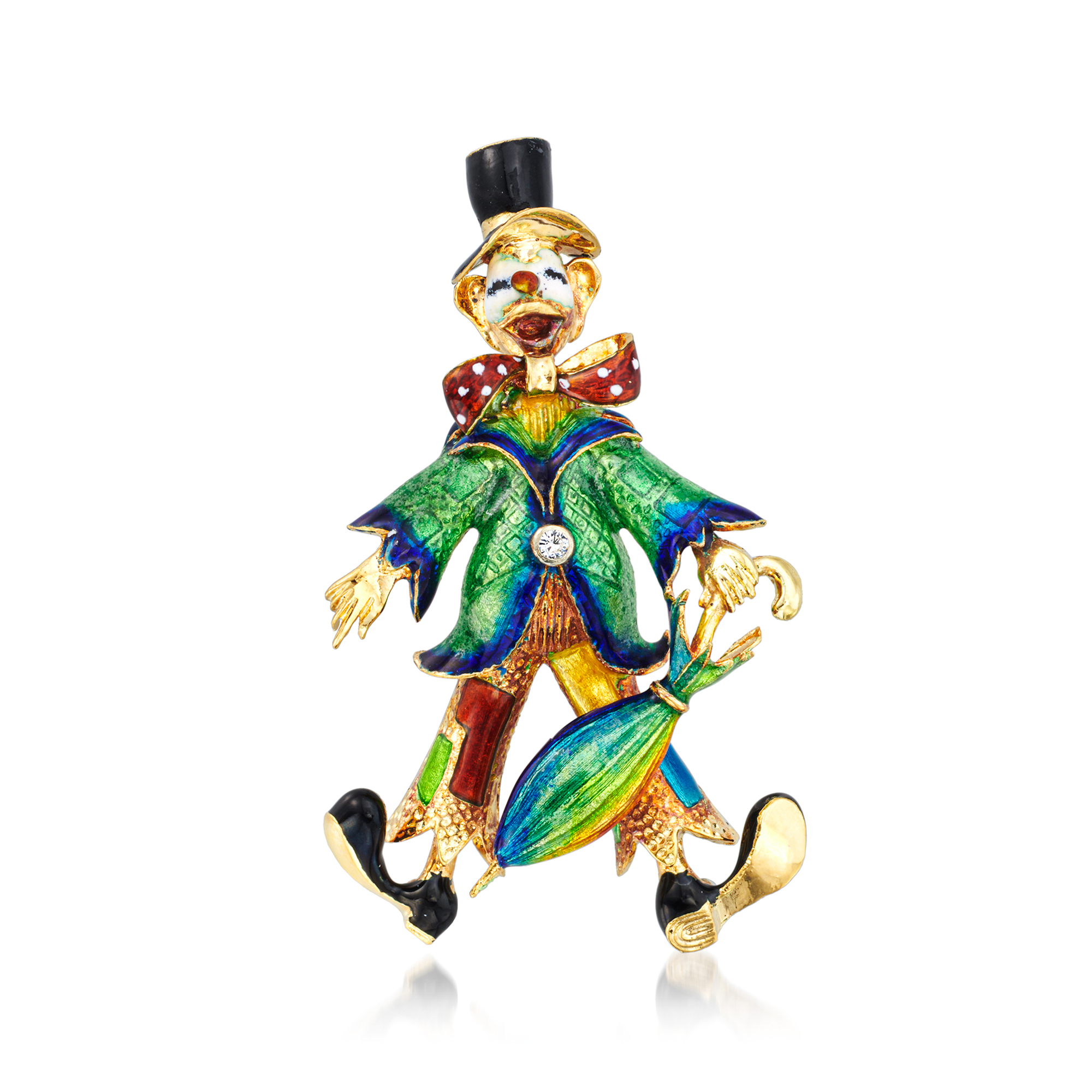C. 1960 Vintage Multicolored Enamel Clown Pin in 18kt Yellow Gold ...