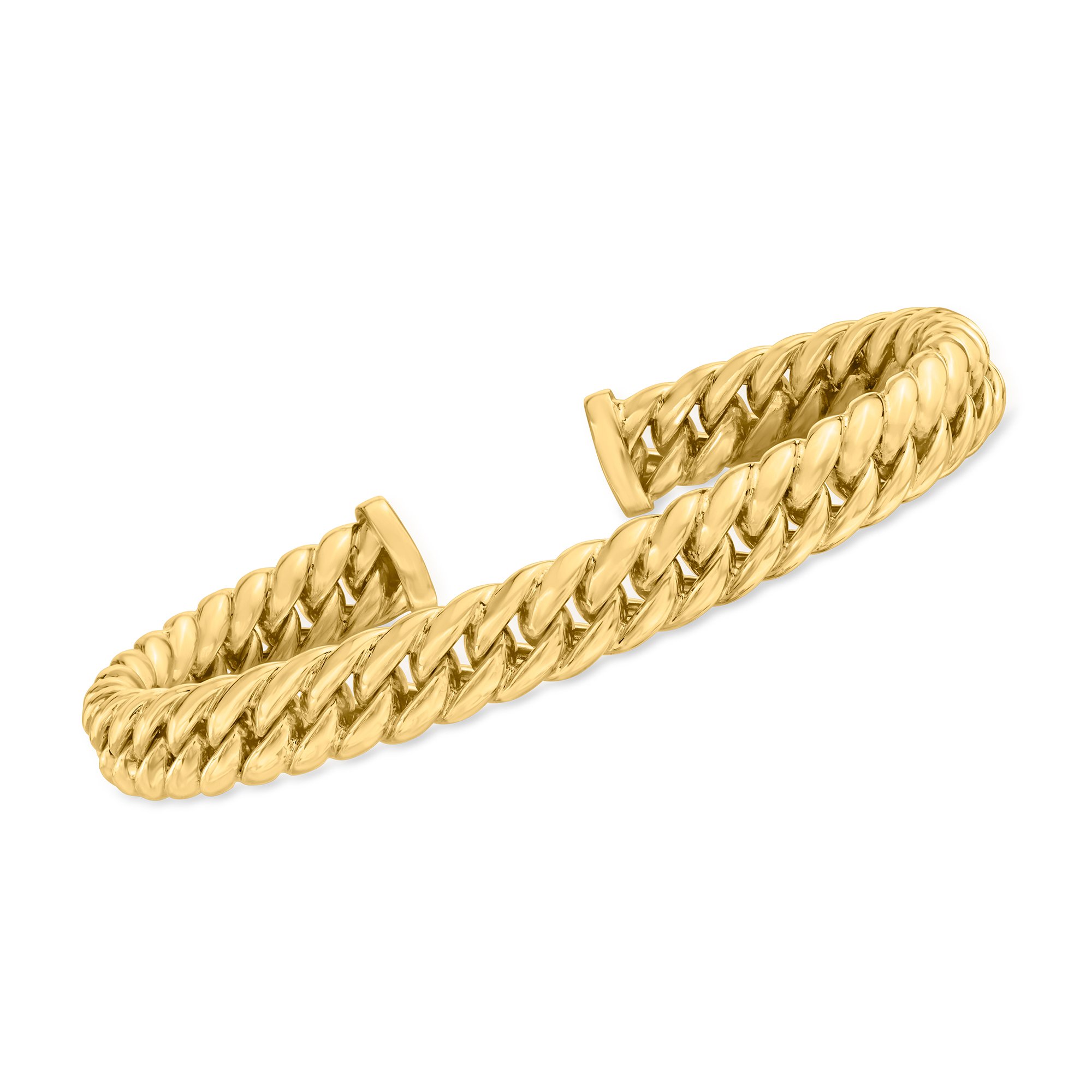 Italian 14kt Yellow Gold Cuban-Link Cuff Bracelet | Ross-Simons