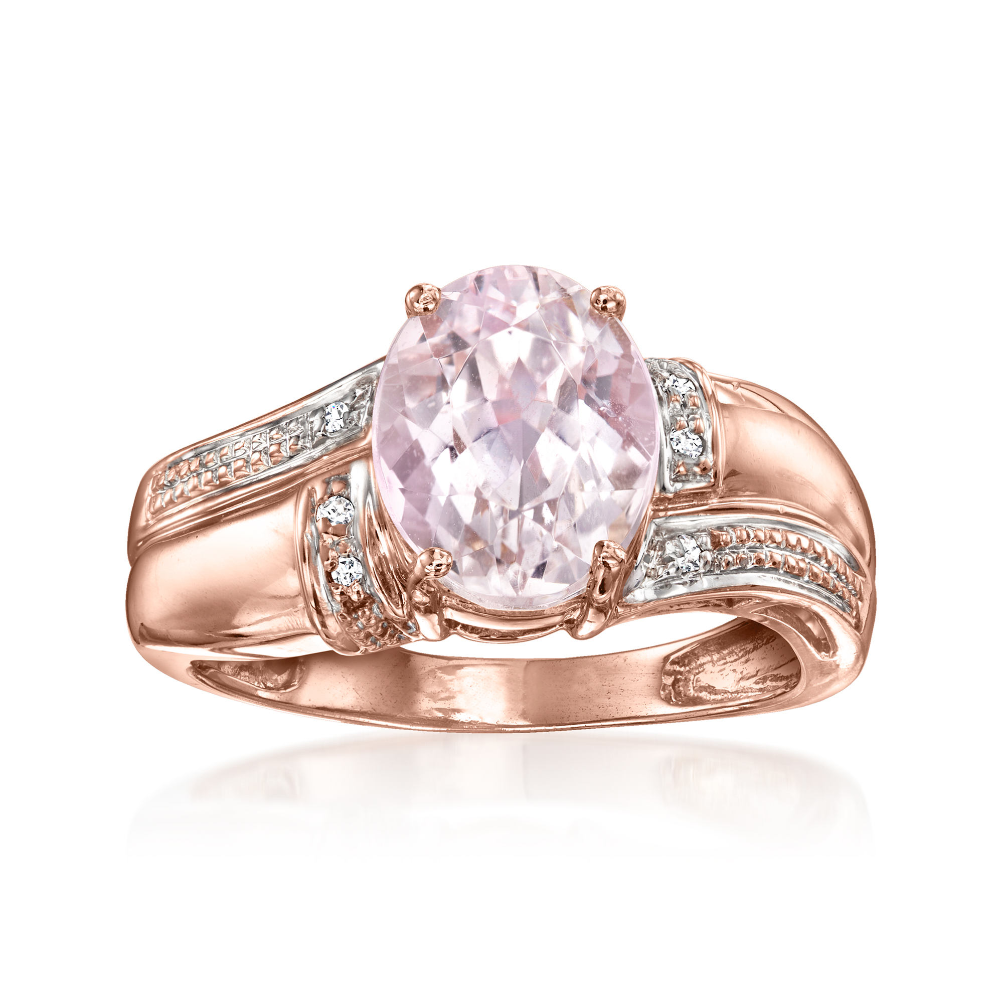 C. 2000 Vintage 4.00 Carat Kunzite Ring with Diamond Accents in 14kt ...