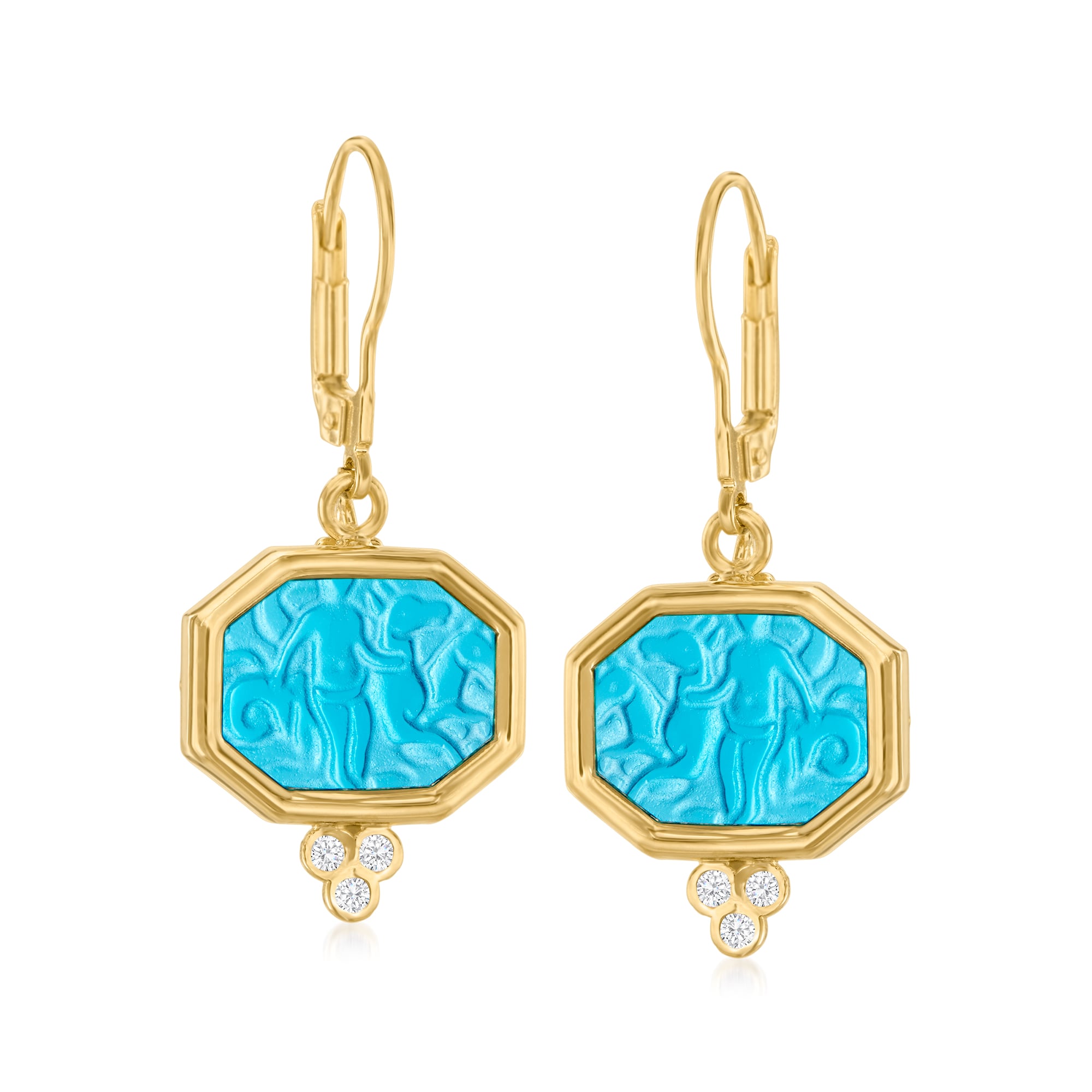 Italian Tagliamonte Blue Venetian Glass Cameo-Style Drop Earrings with ...