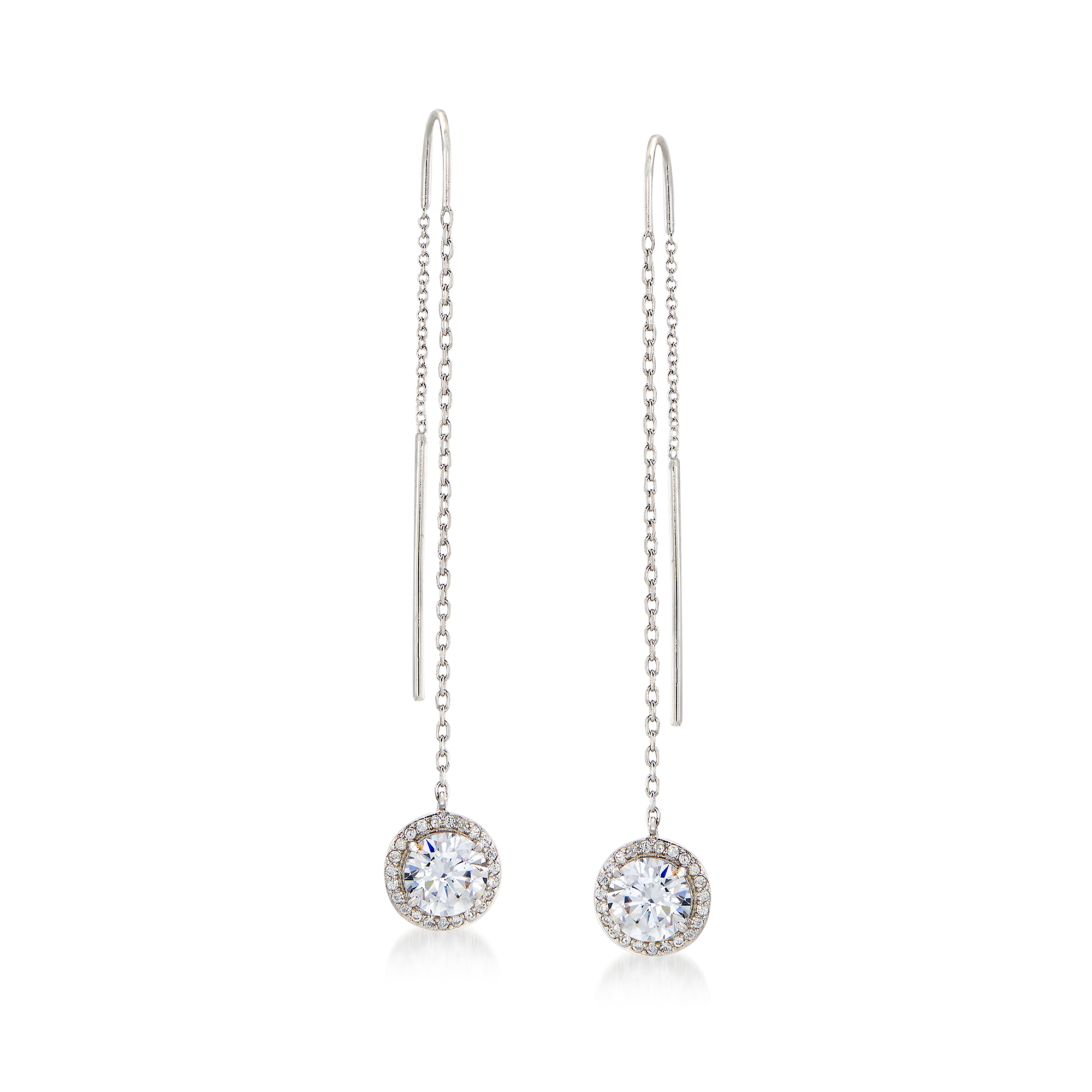 2.70 ct. t.w. CZ Halo Threader Earrings in Sterling Silver | Ross-Simons