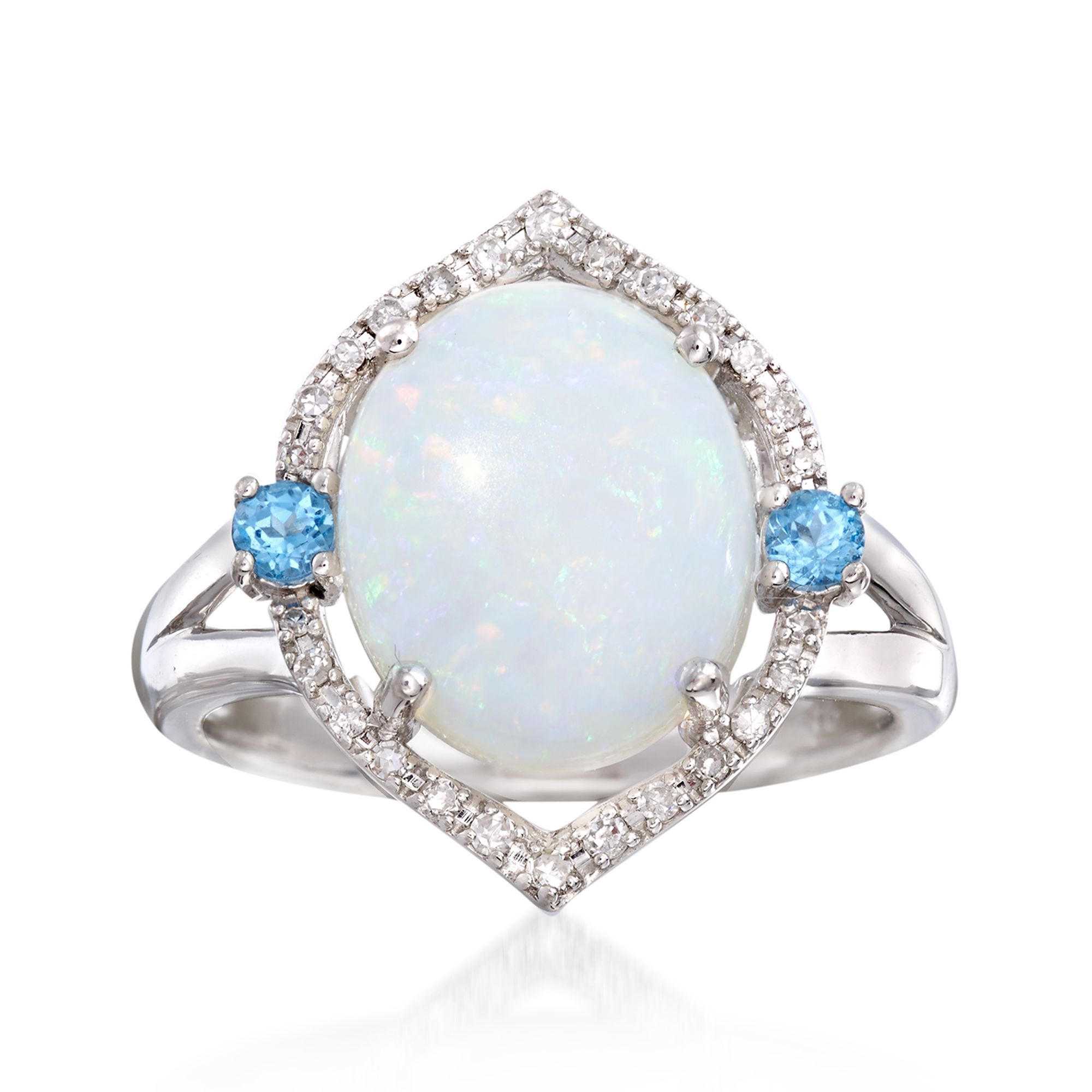 12x10mm Opal and 2.00 ct. t.w. Blue Topaz Ring with Diamonds in ...
