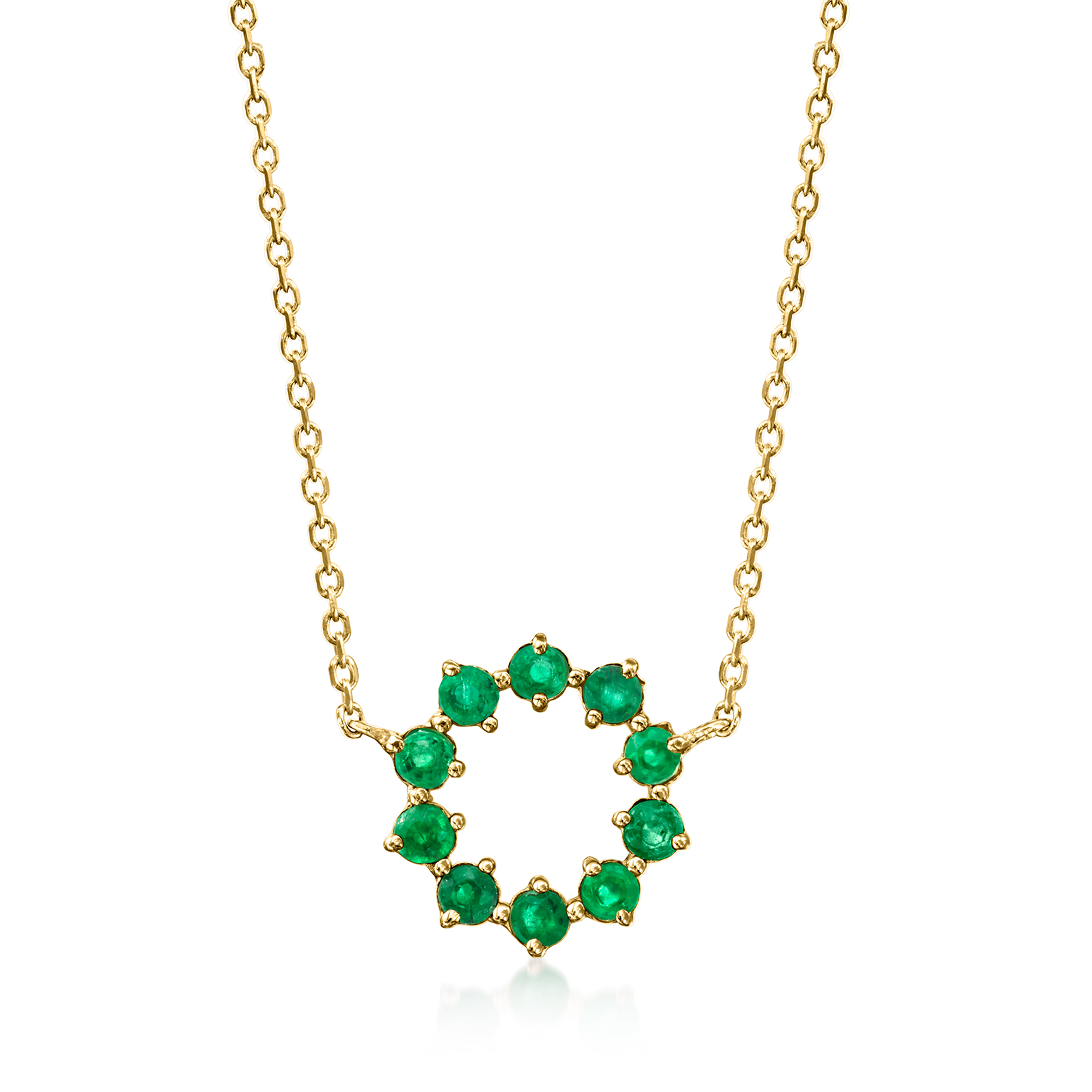 .20 ct. t.w. Emerald Circle Necklace in 14kt Yellow Gold | Ross-Simons
