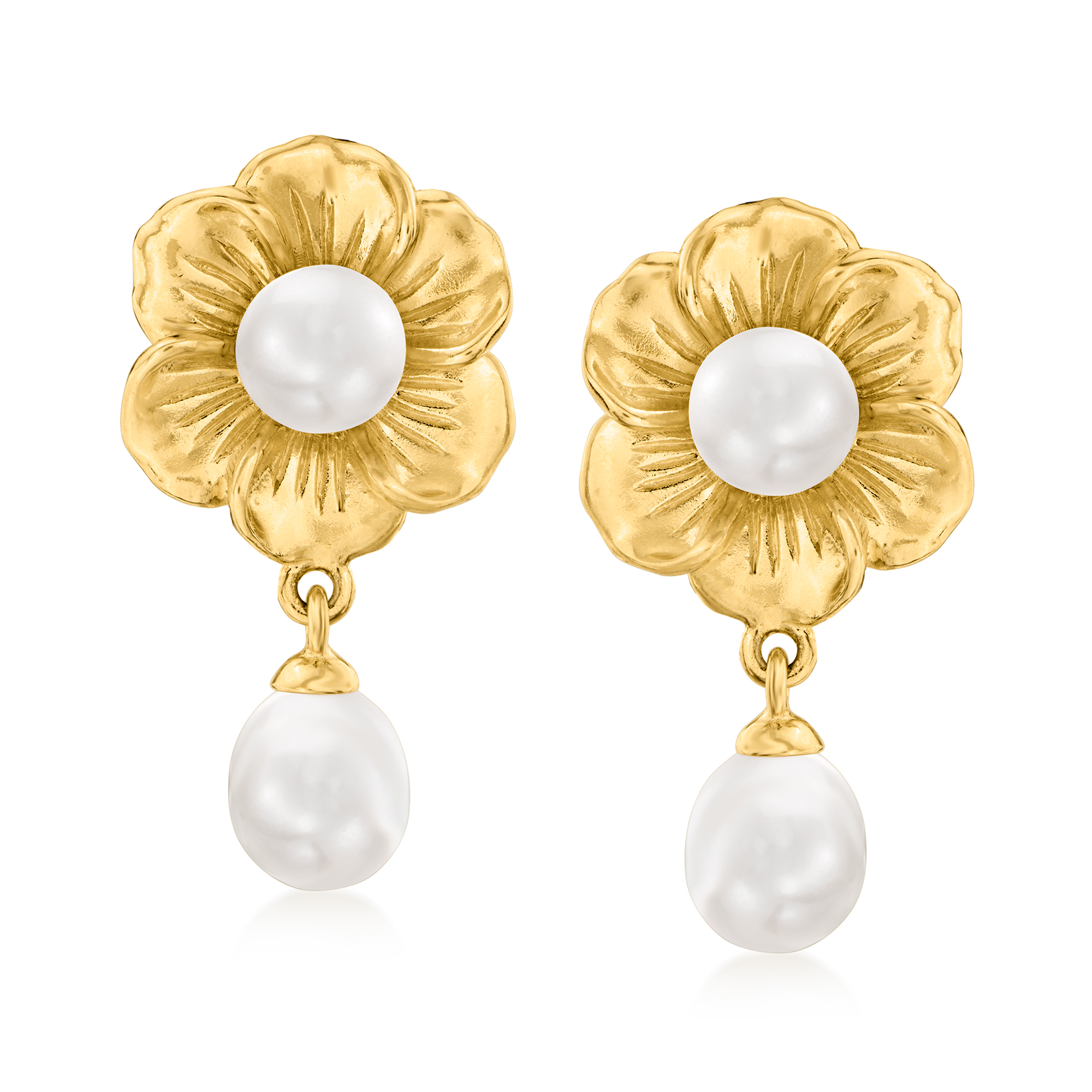Cultured Pearl Flower Drop Earrings in 18kt Gold Over Sterling | Ross-Simons