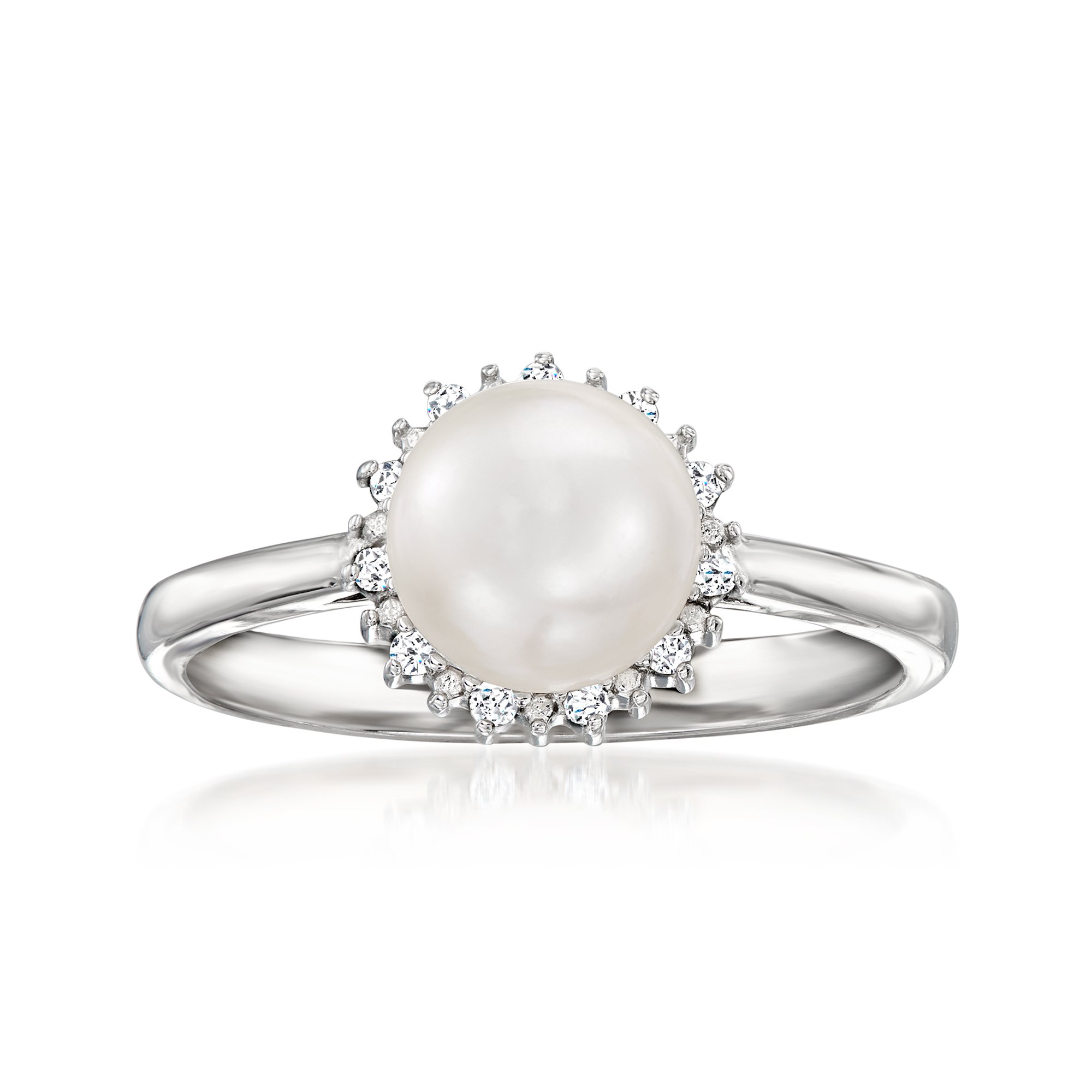 7 7.5mm Cultured Pearl Ring with Diamonds in Sterling Silver