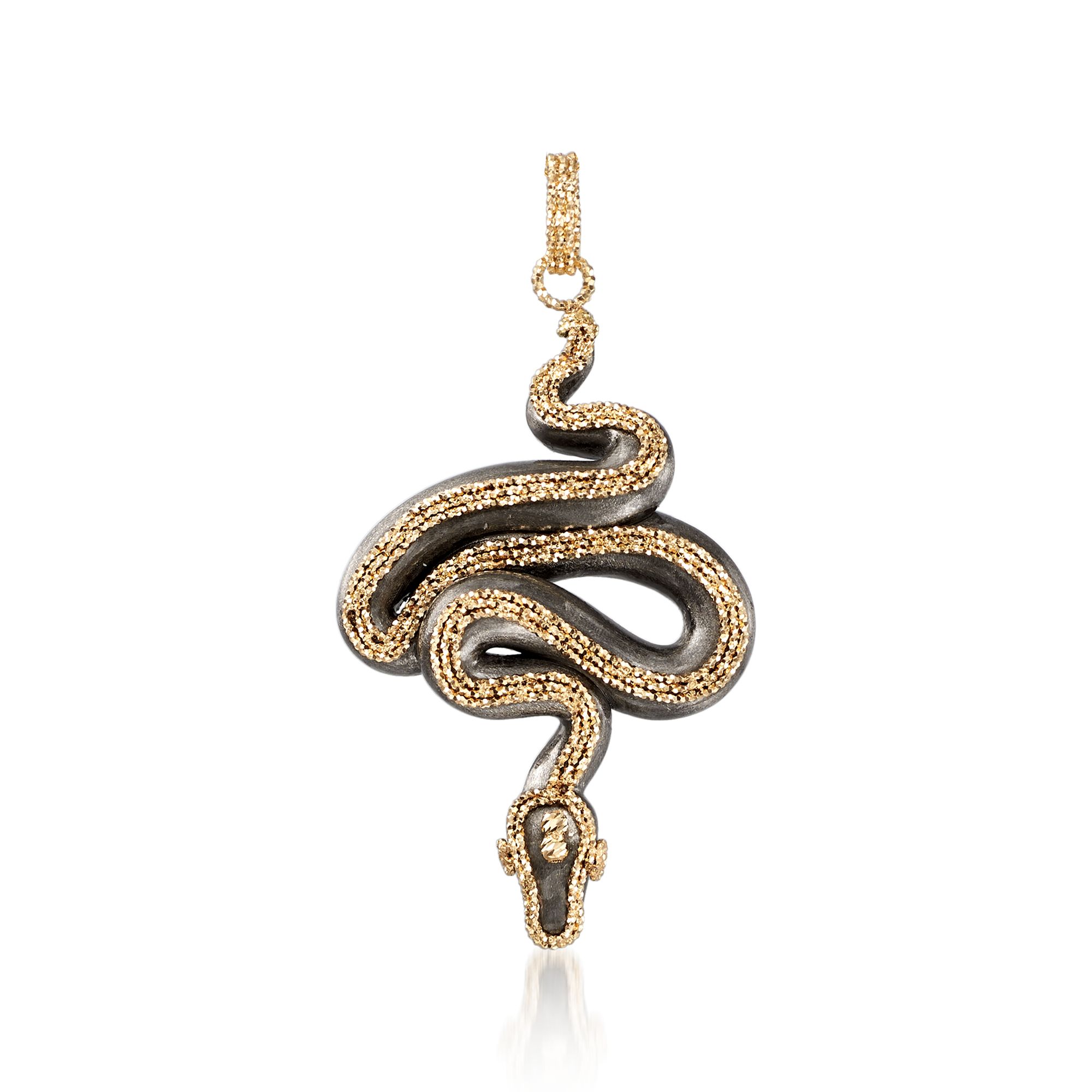 Italian Black Ceramic Snake Pendant with 14kt Yellow Gold | Ross-Simons