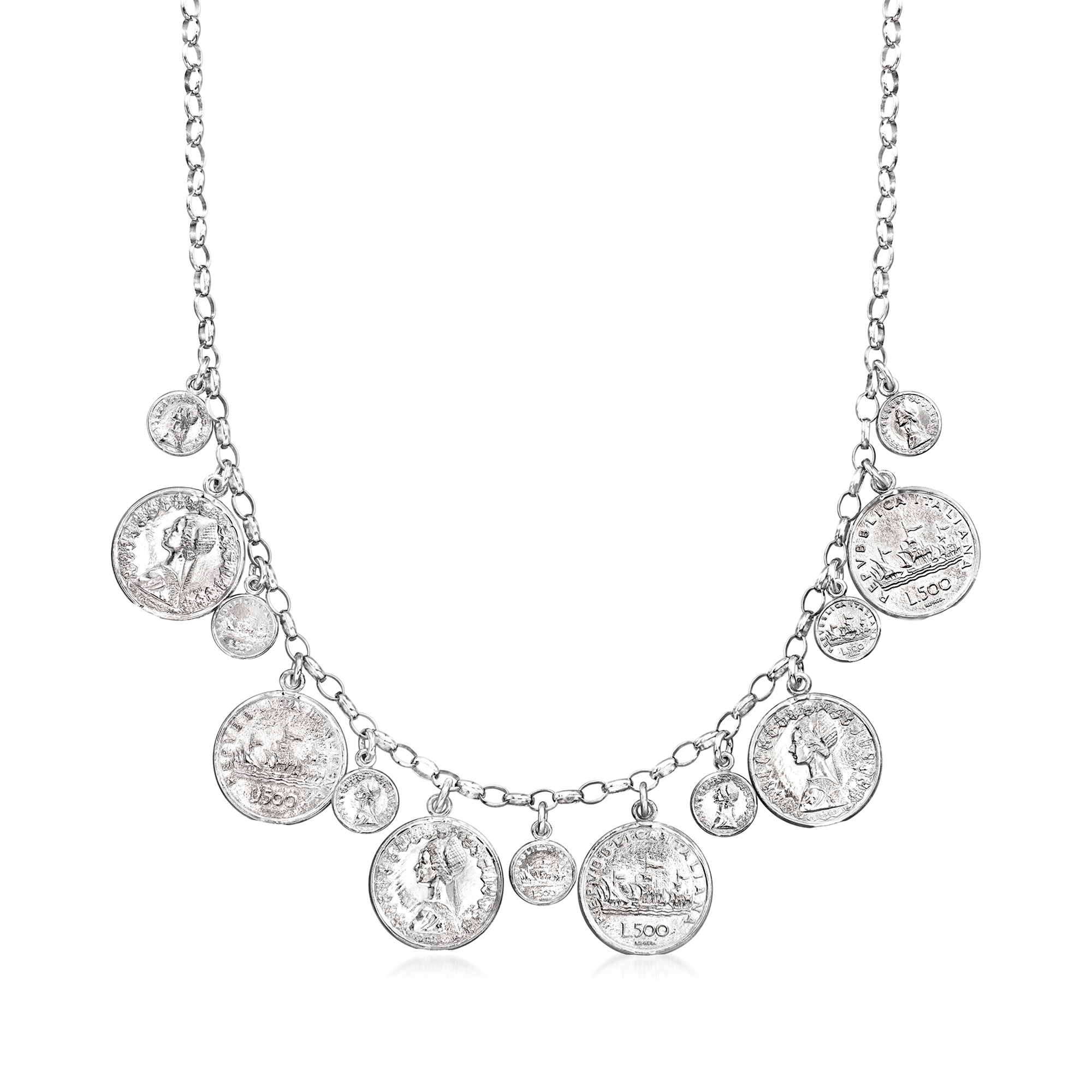 Italian Sterling Silver Replica Lira Coin Necklace | Ross-Simons