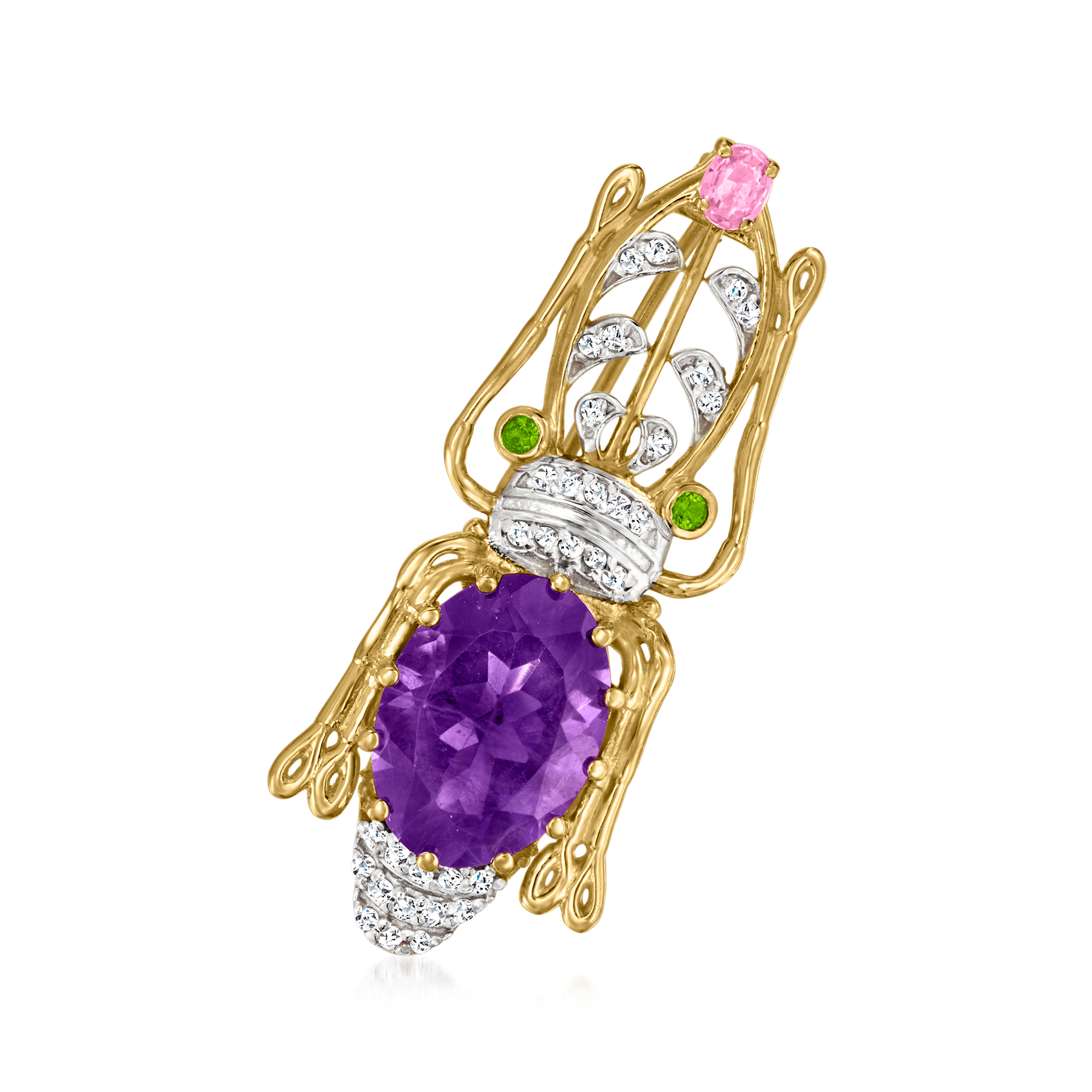 7.06 ct. t.w. Multi-Gemstone Beetle Pin in 18kt Gold Over Sterling | Ross-Simons
