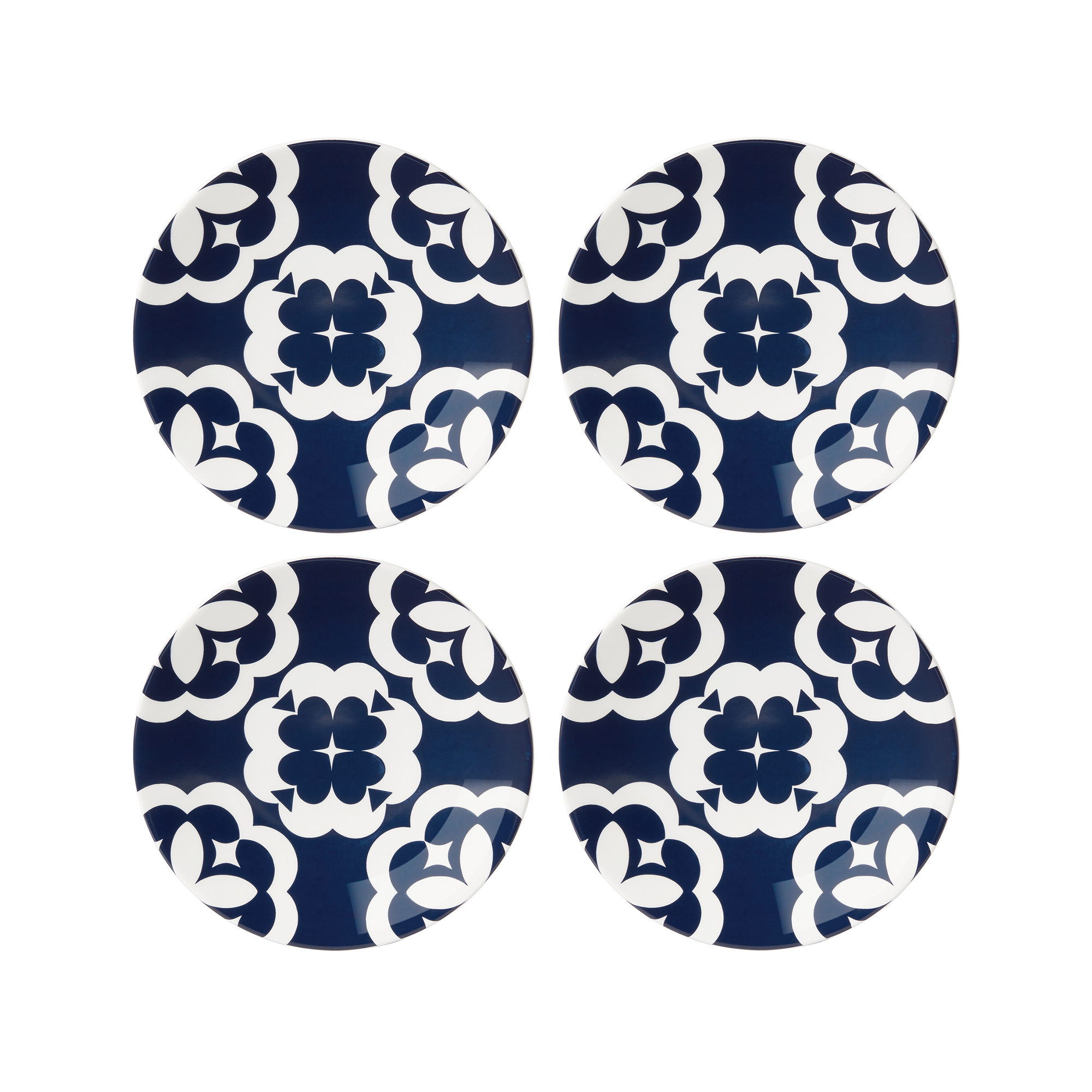 Kate Spade New York "Geo Print" Set of 4 Navy Porcelain Accent Plates ...