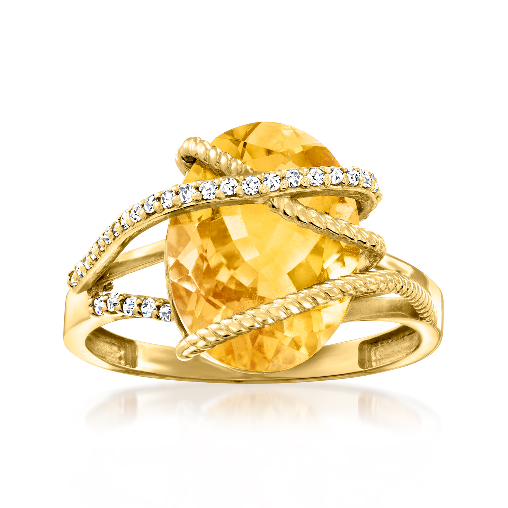 4.80 Carat Citrine and .15 ct. t.w. Diamond Ring in 14kt Yellow Gold ...