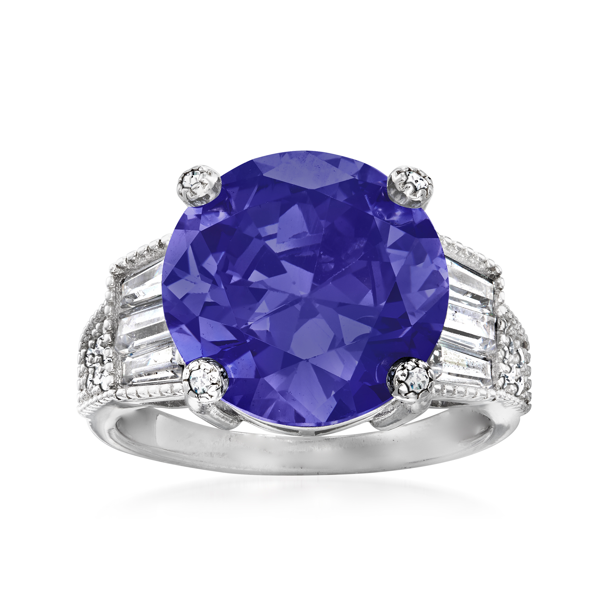 8.00 Carat Simulated Tanzanite and .60 ct. t.w. CZ Ring in Sterling ...