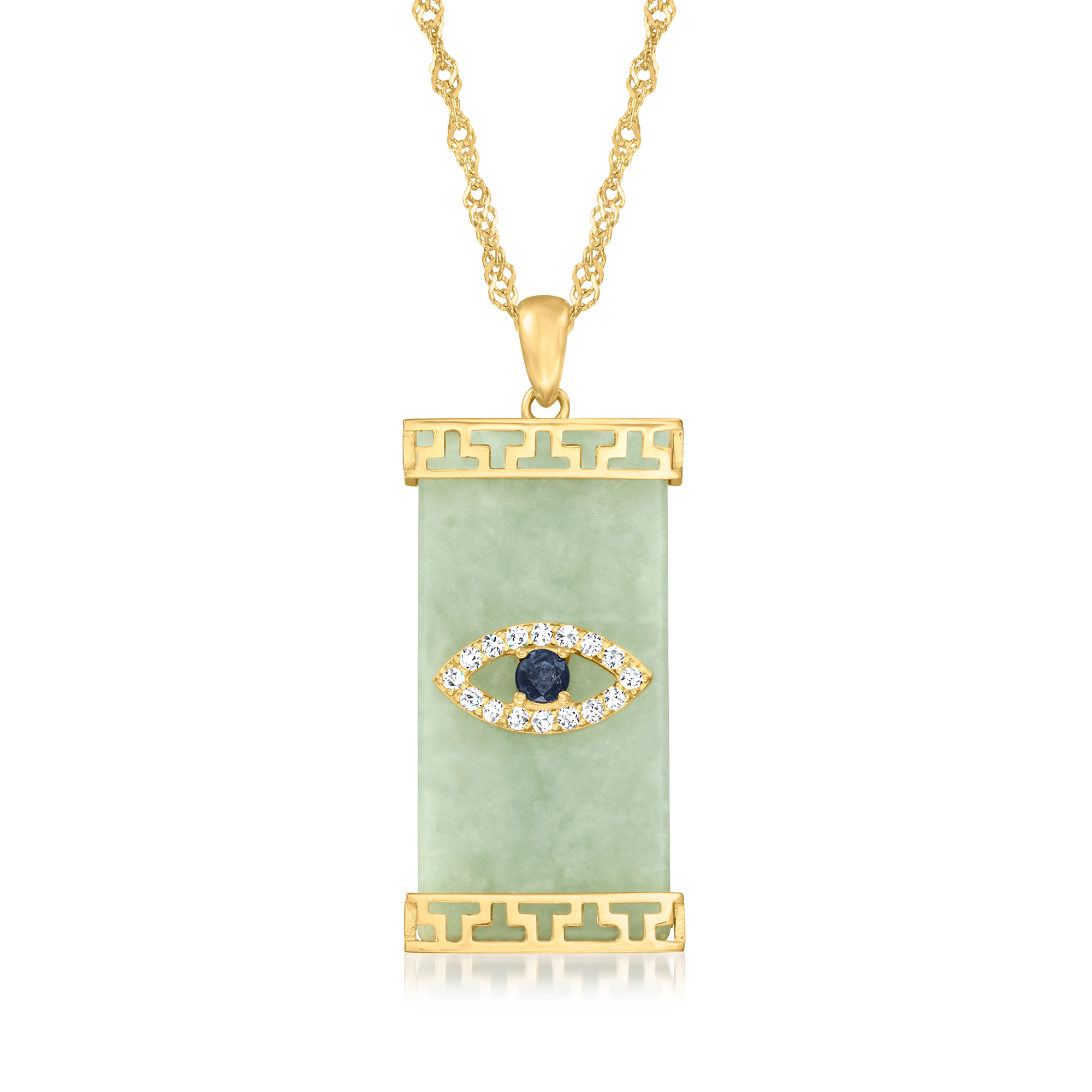 Jade, .10 Carat Sapphire and .10 ct. t.w. White Topaz Evil Eye Pendant Necklace in 18kt Gold ...