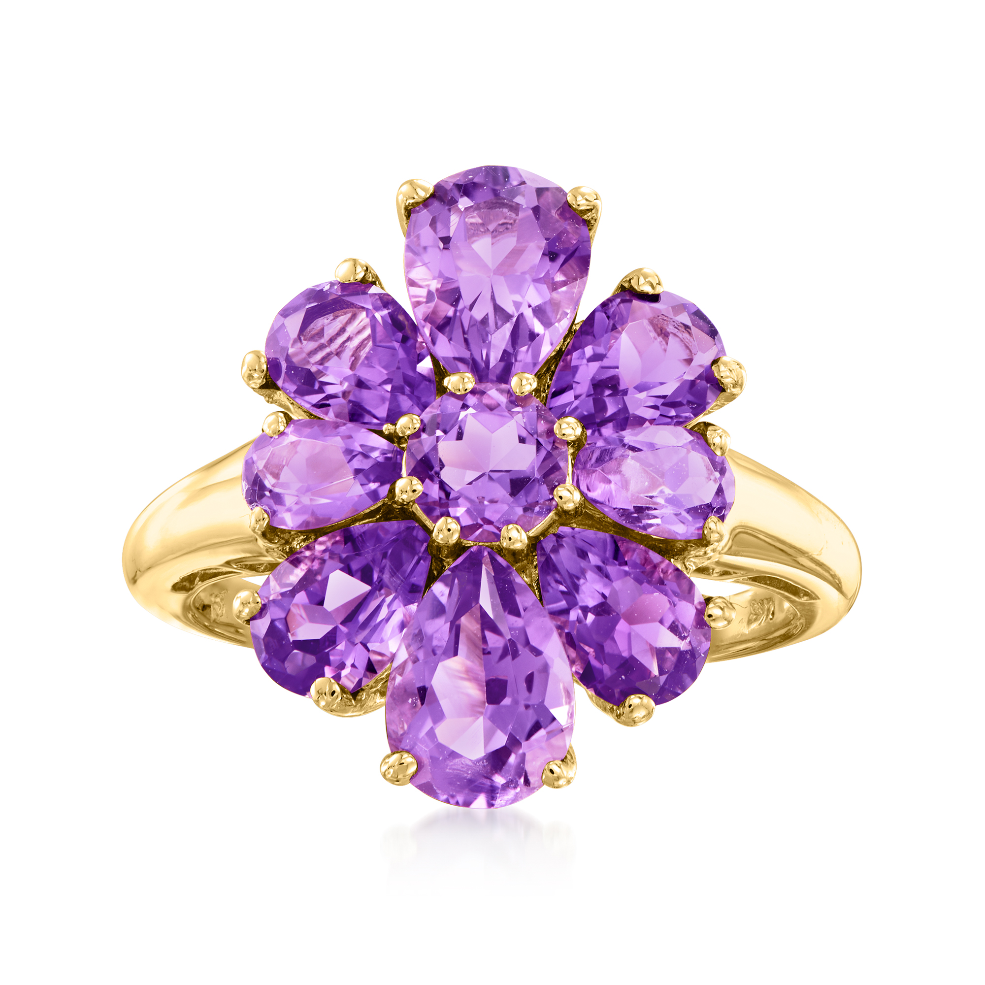 C. 1990 Vintage 3.25 ct. t.w. Amethyst Flower Ring in 14kt Yellow Gold ...