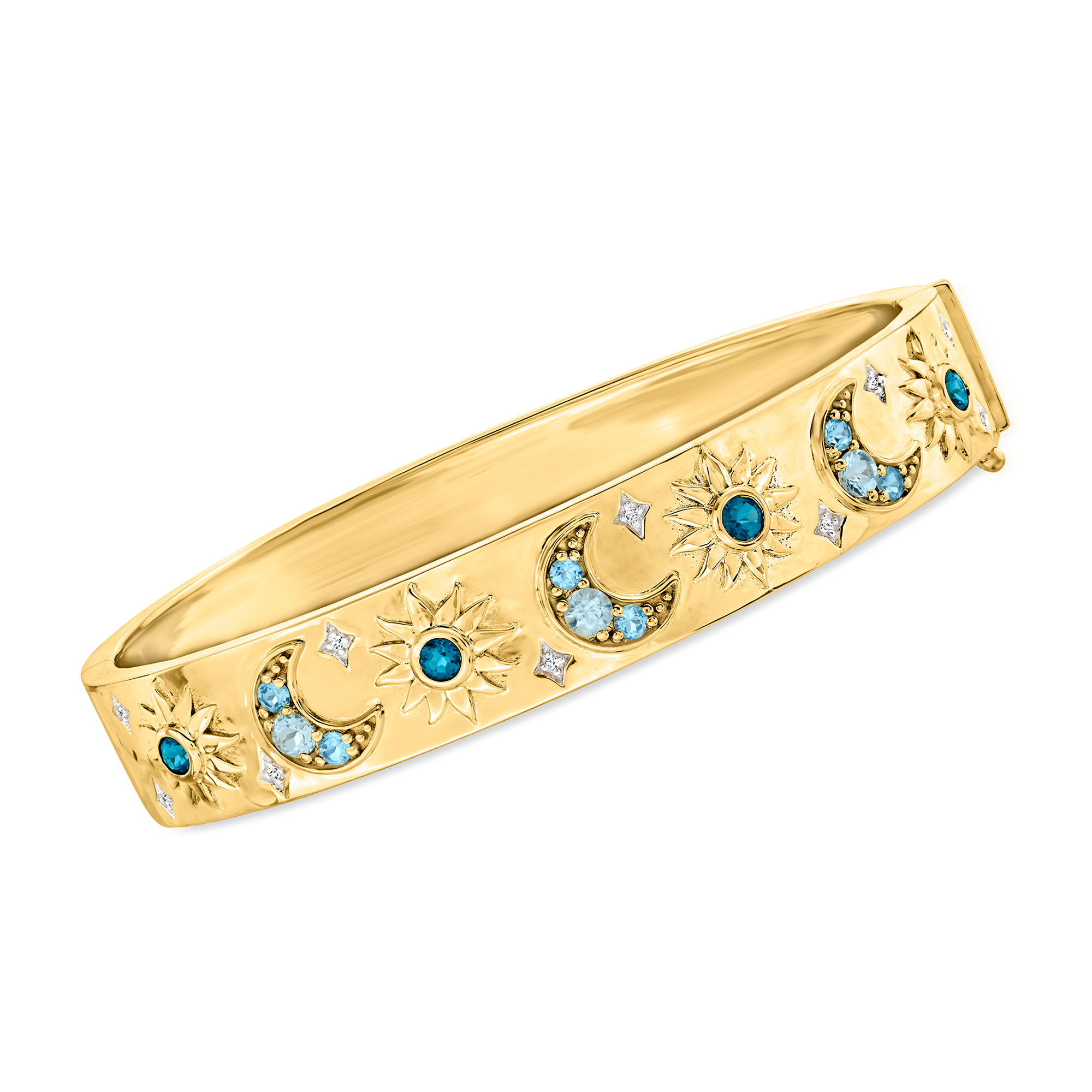 .90 ct. t.w. Tonal Blue Topaz Celestial Bangle Bracelet in 18kt Gold Over Sterling | Ross-Simons
