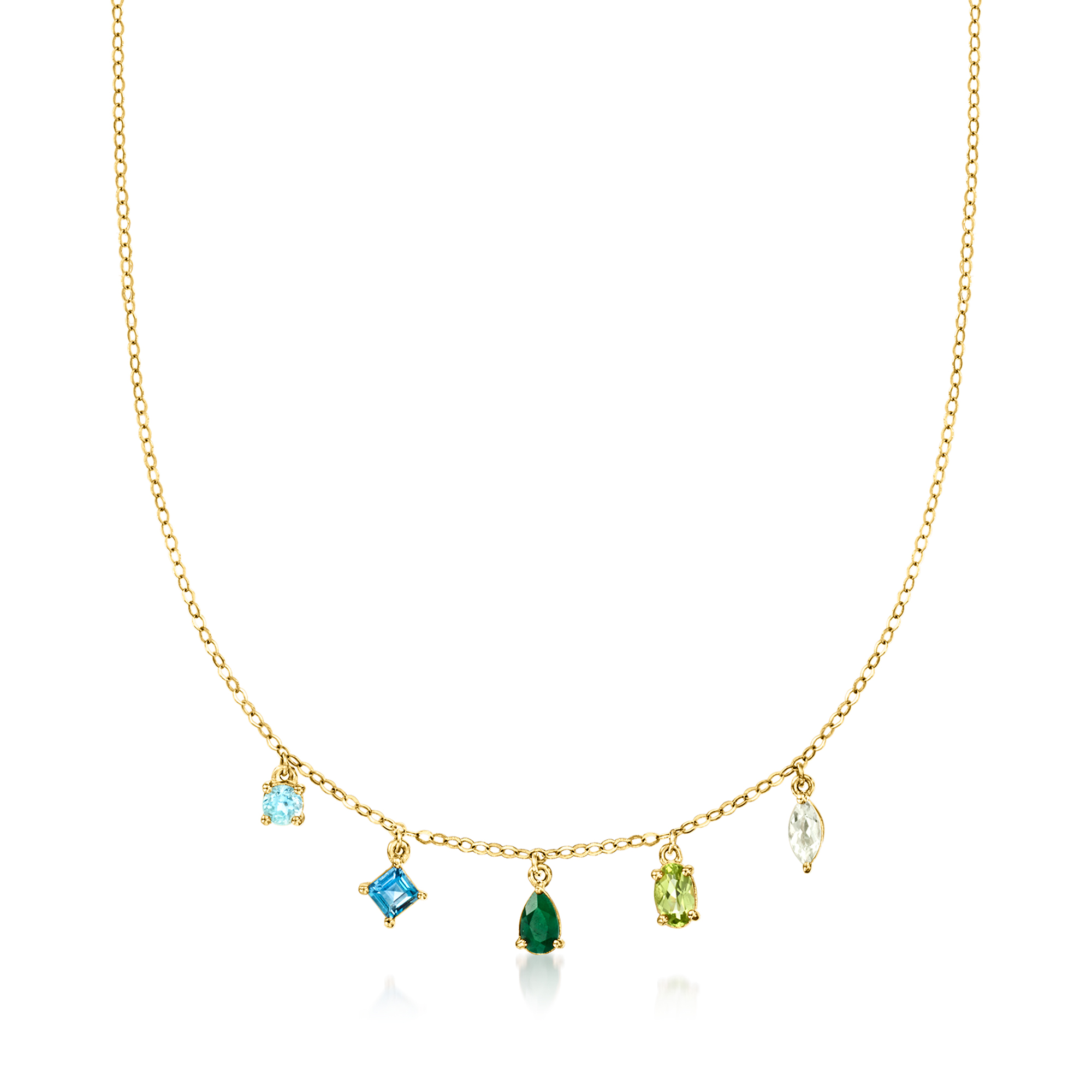 .70 ct. t.w. Multi-Gemstone Drop Necklace in 14kt Yellow Gold | Ross-Simons